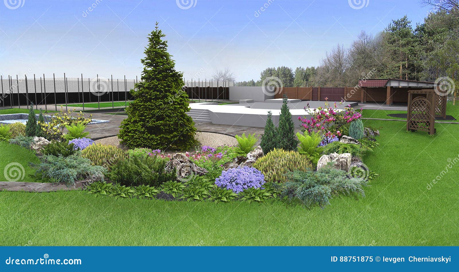 Backyard Planting of Greenery, 3d Render Stock Illustration ...