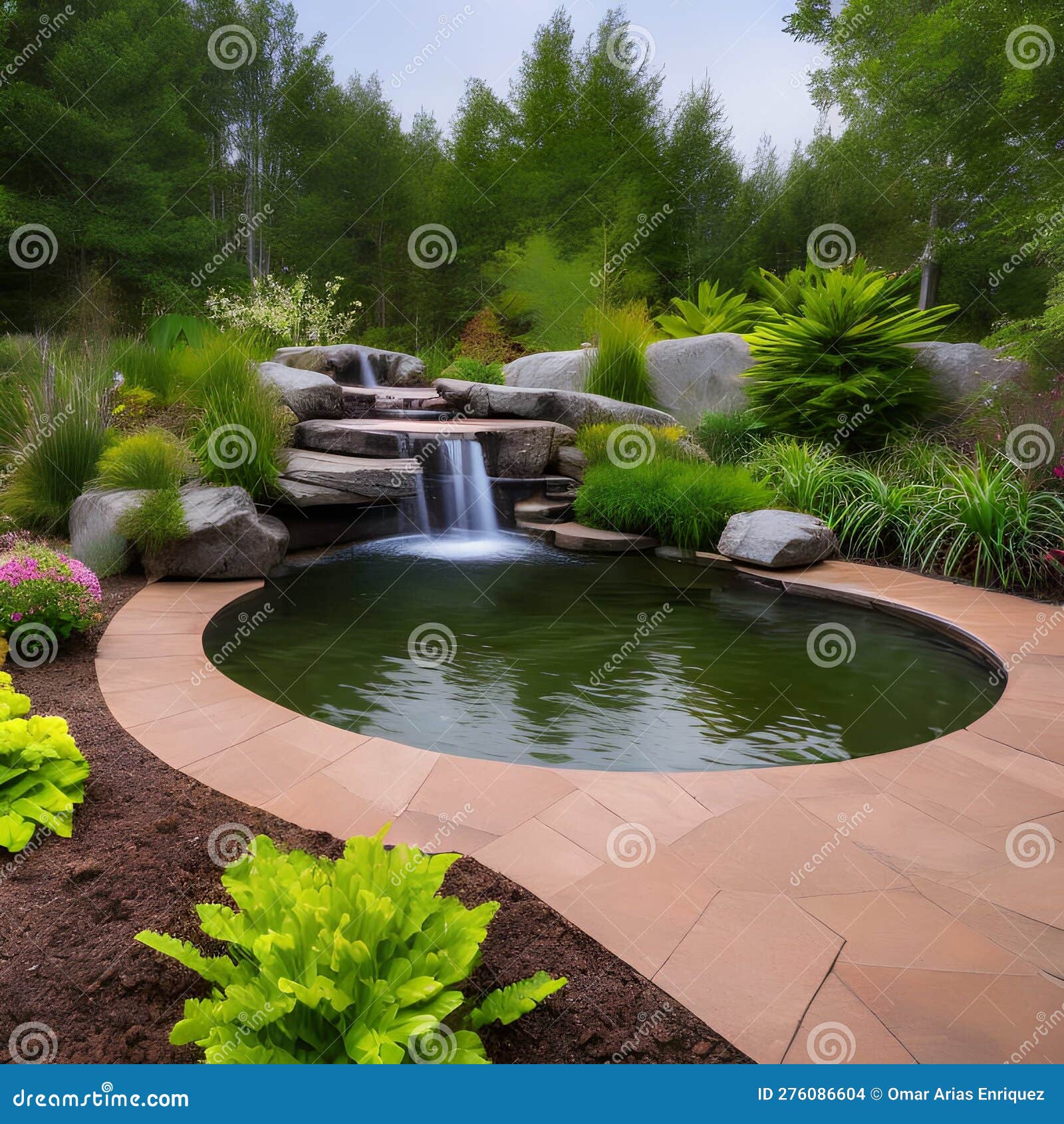 14 a Backyard Pond with a Waterfall, Plants, and a Seating Area5 ...