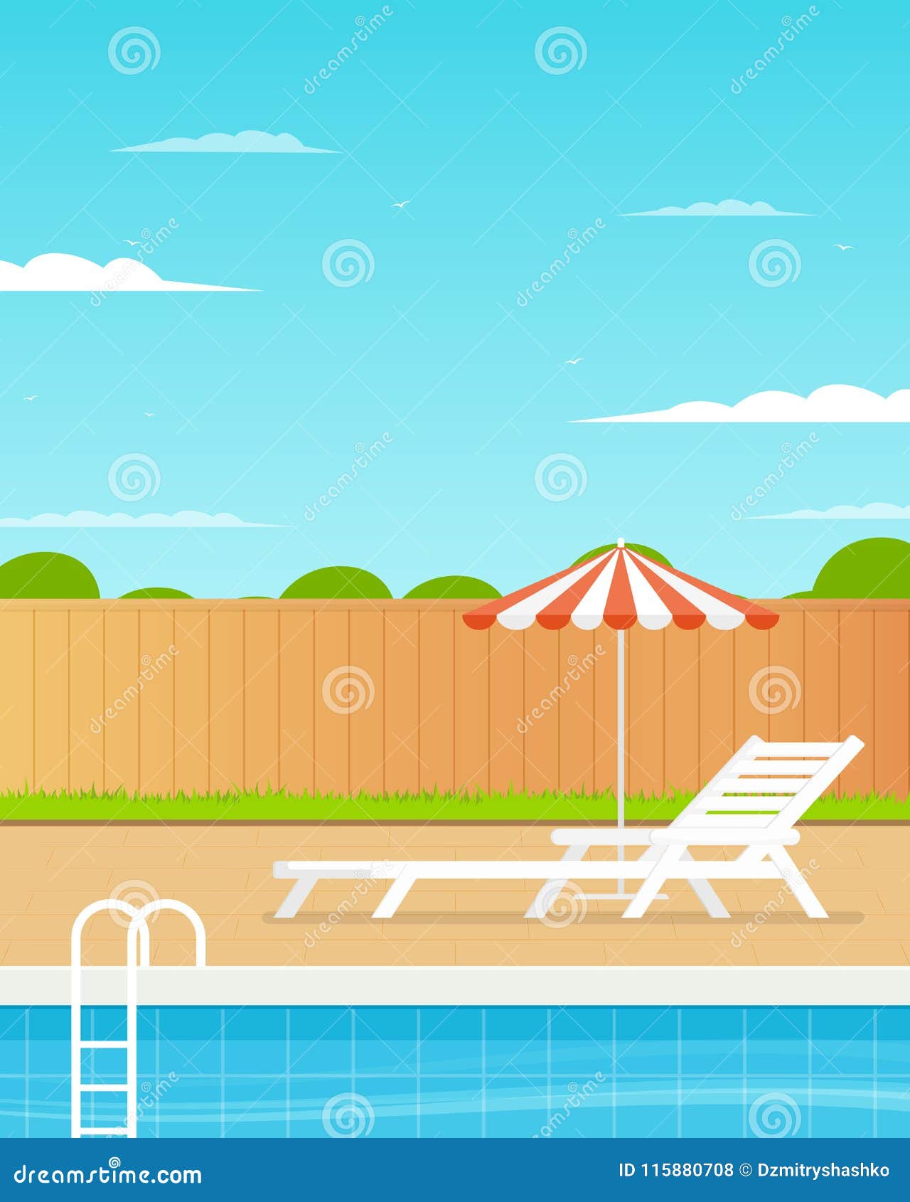 Backyard with pool stock vector. Illustration of deck - 115880708