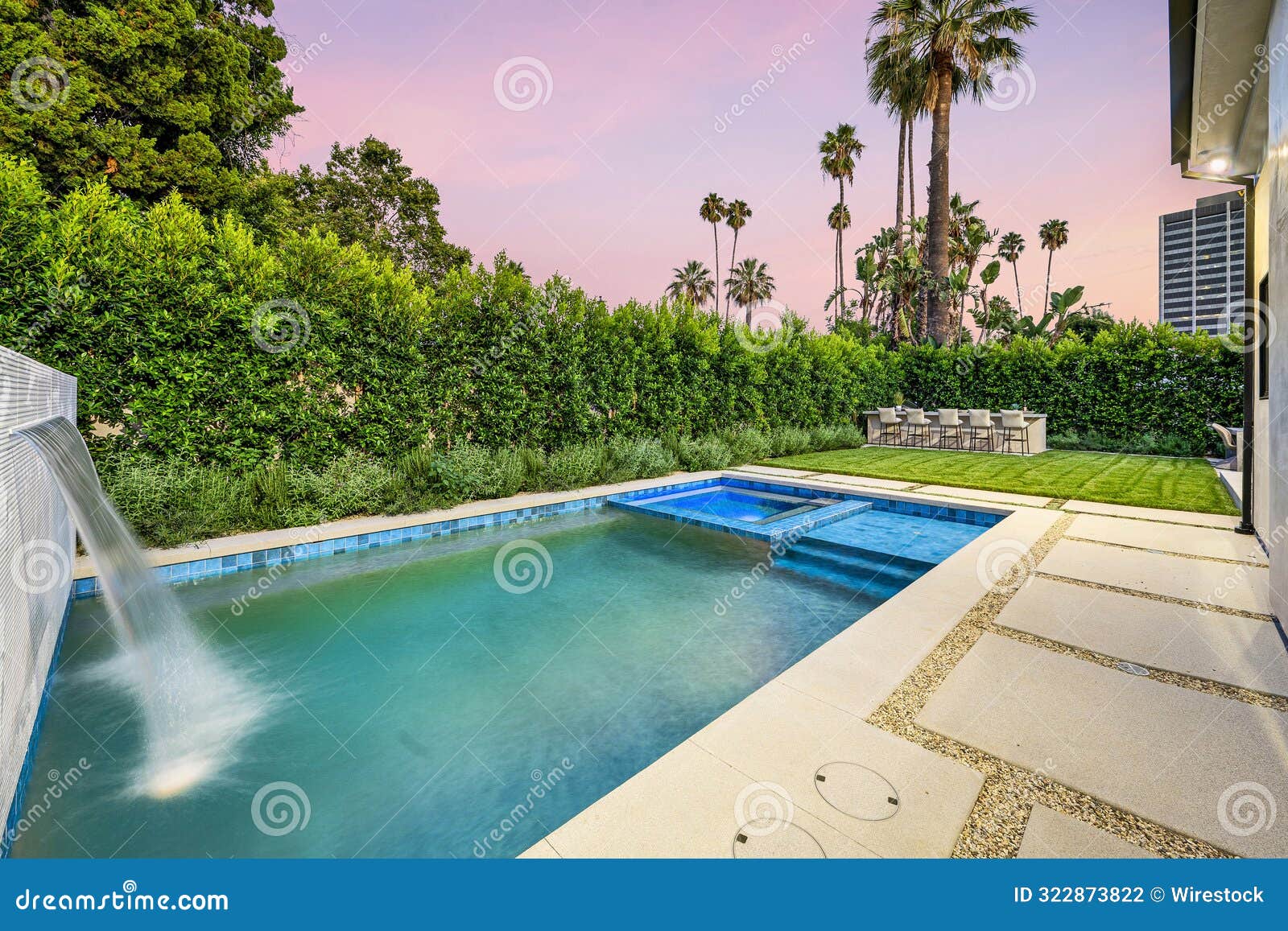 Backyard Pool Surrounded by Lush Greenery. California, USA Stock Photo ...