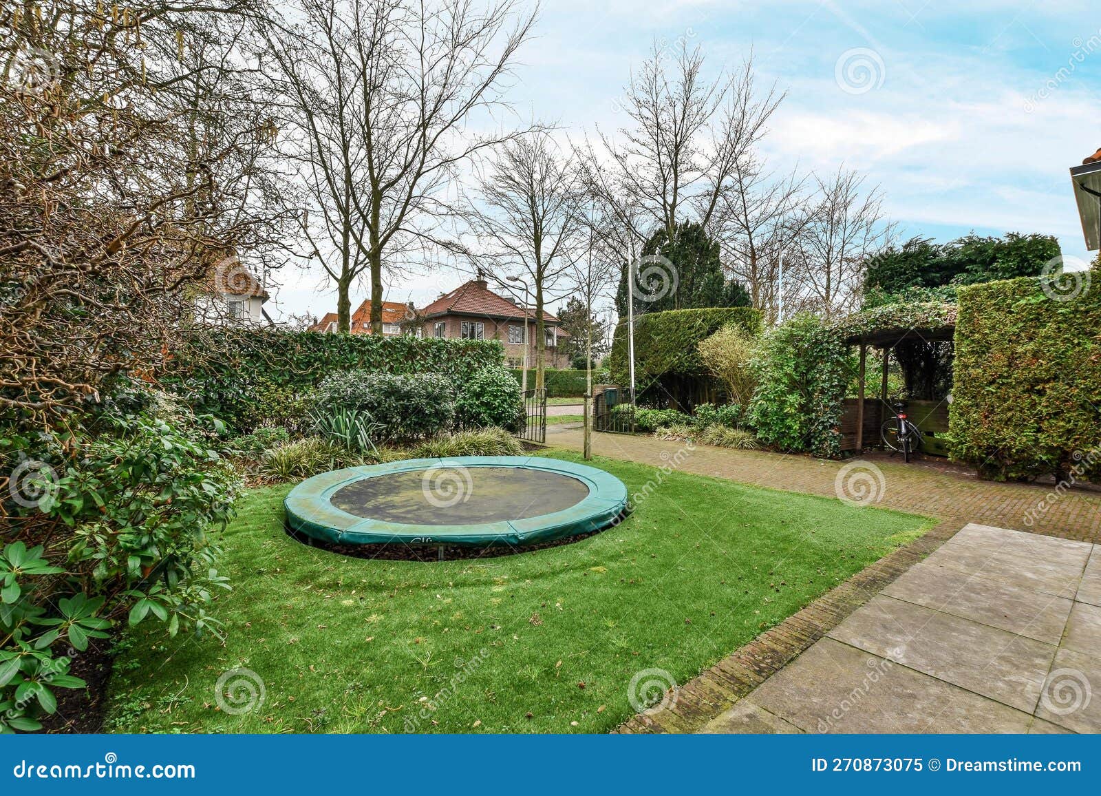 A Backyard with a Trampoline and a Garden Editorial Image - Image of ...
