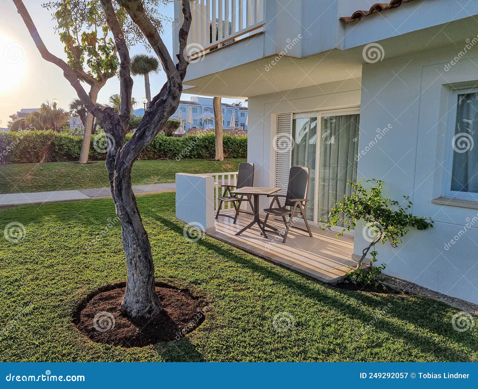 Backyard with a Tree, House with Terrace Stock Image - Image of estate ...