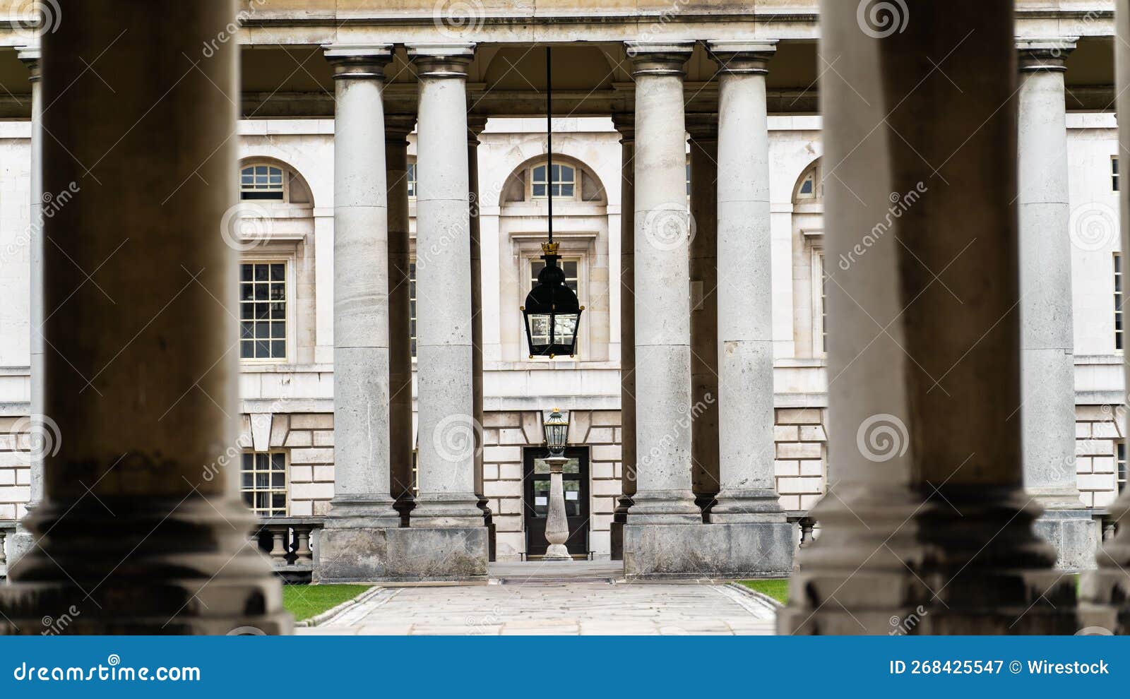 Backyard of the University of Greenwich with Columns of the Building in ...