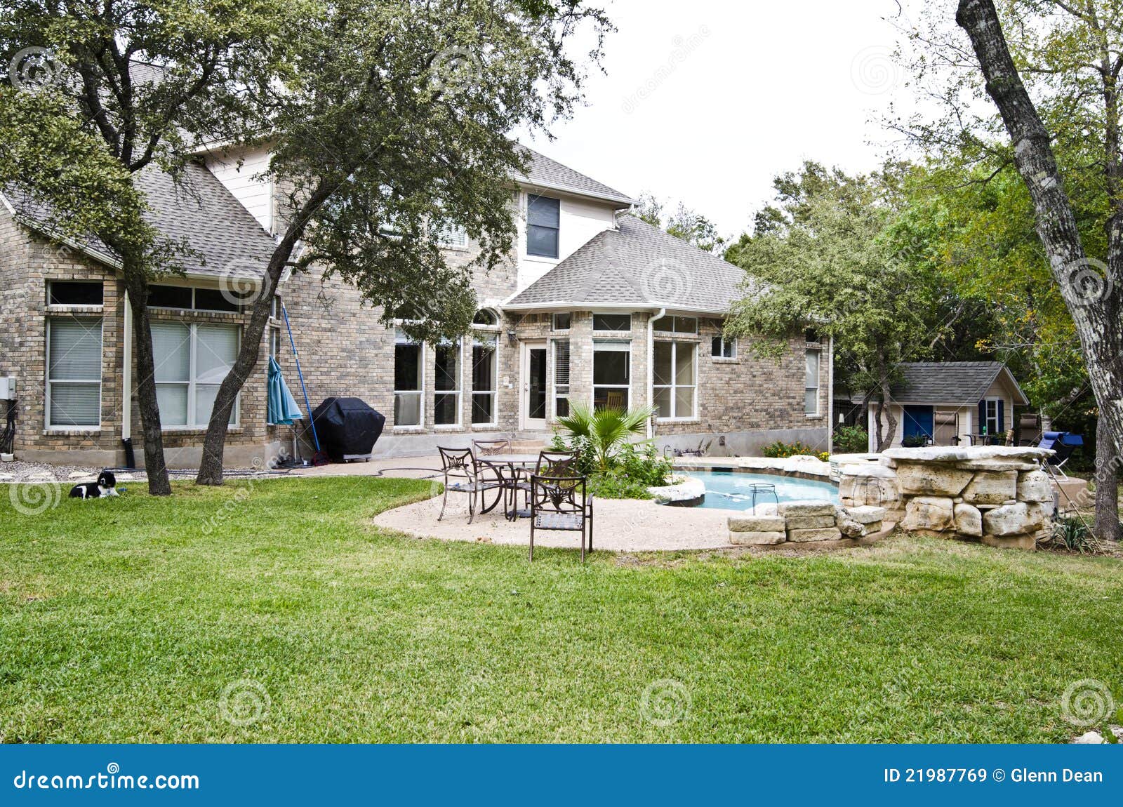 Backyard View of Home and Pool Stock Image - Image of chairs, dive ...