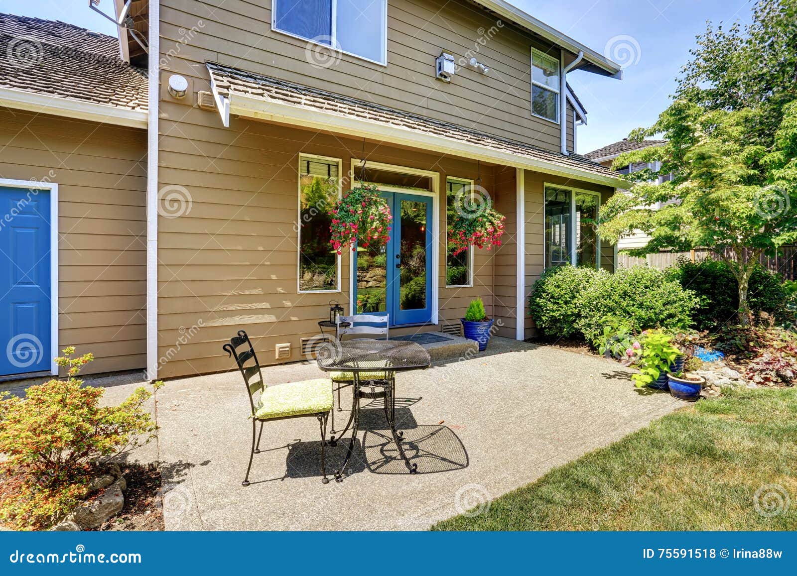 Backyard View of Large American House. Stock Photo - Image of house ...
