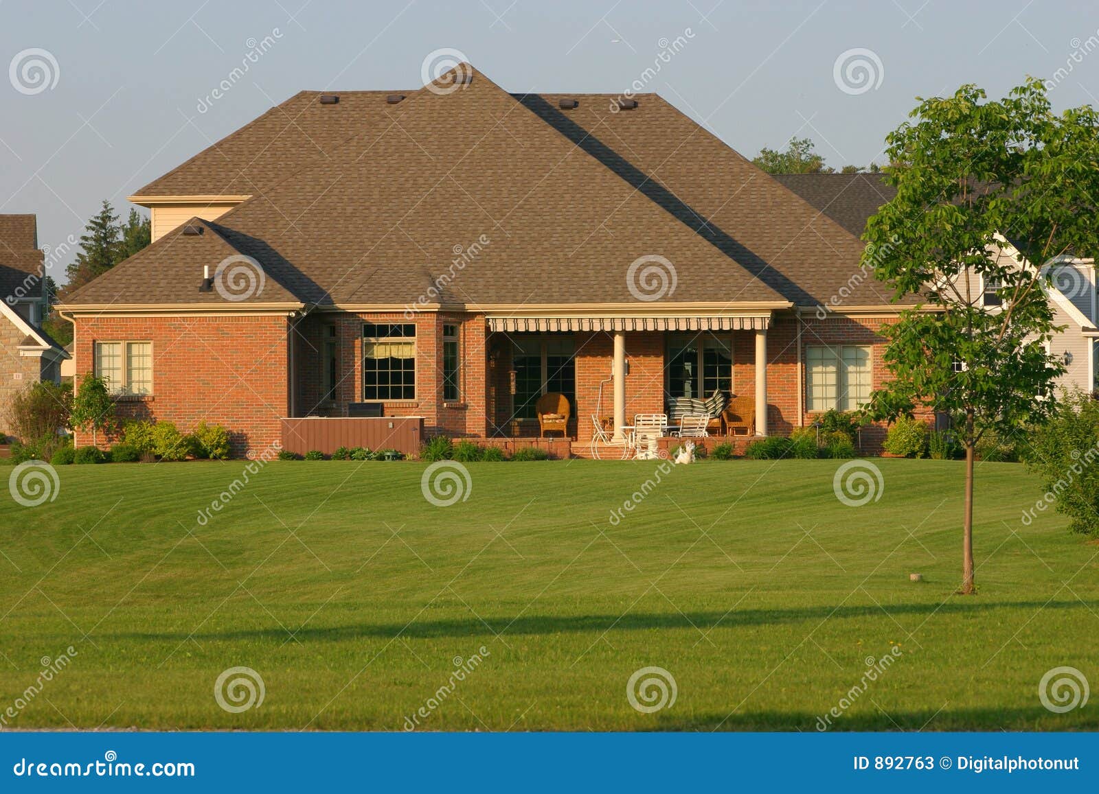 Backyard View of Large Home Stock Image - Image of residence, windows ...