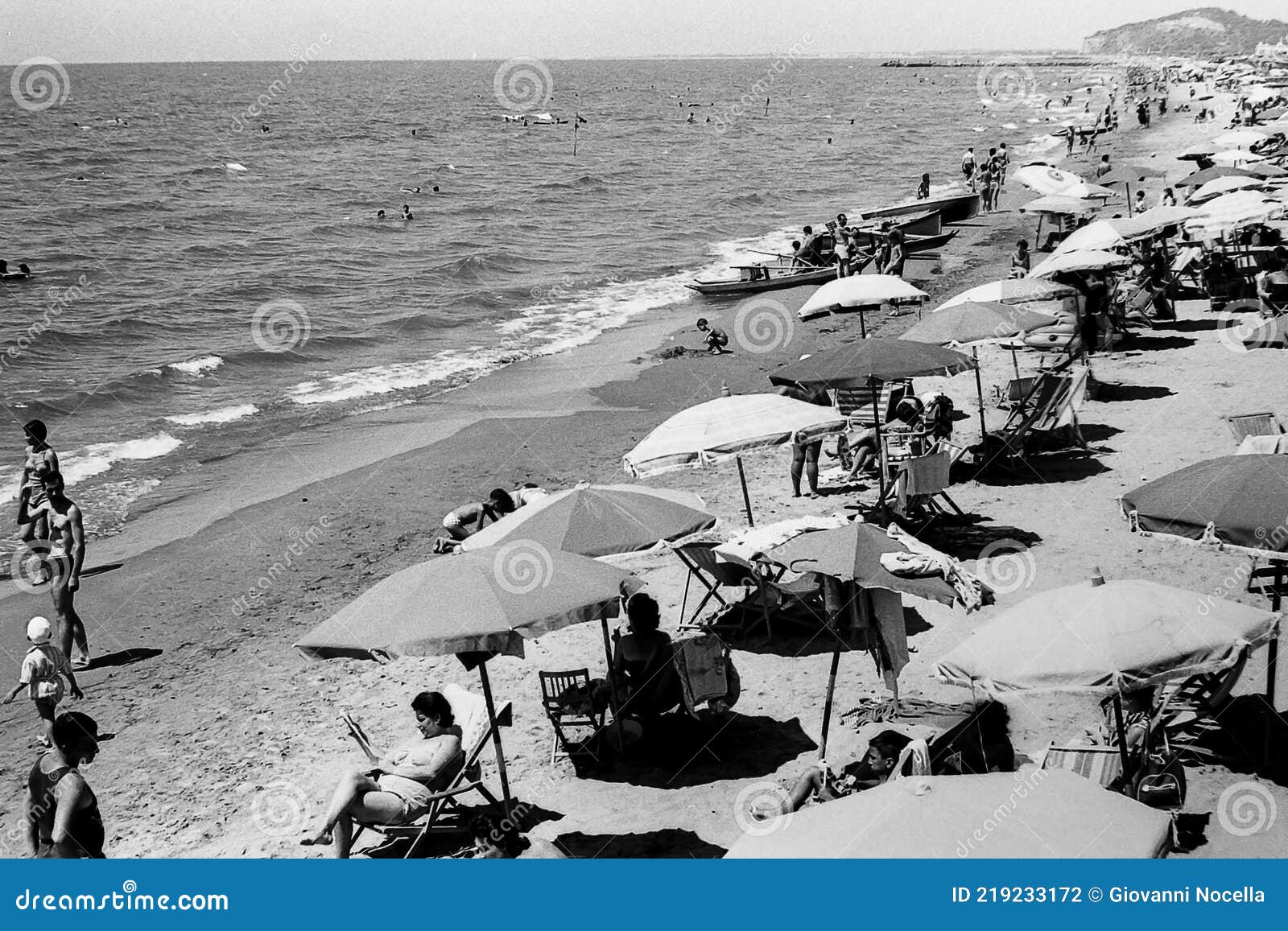 1952, Bacoli, Italy - Numerous Bathers Sunbathe on the Beach in ...