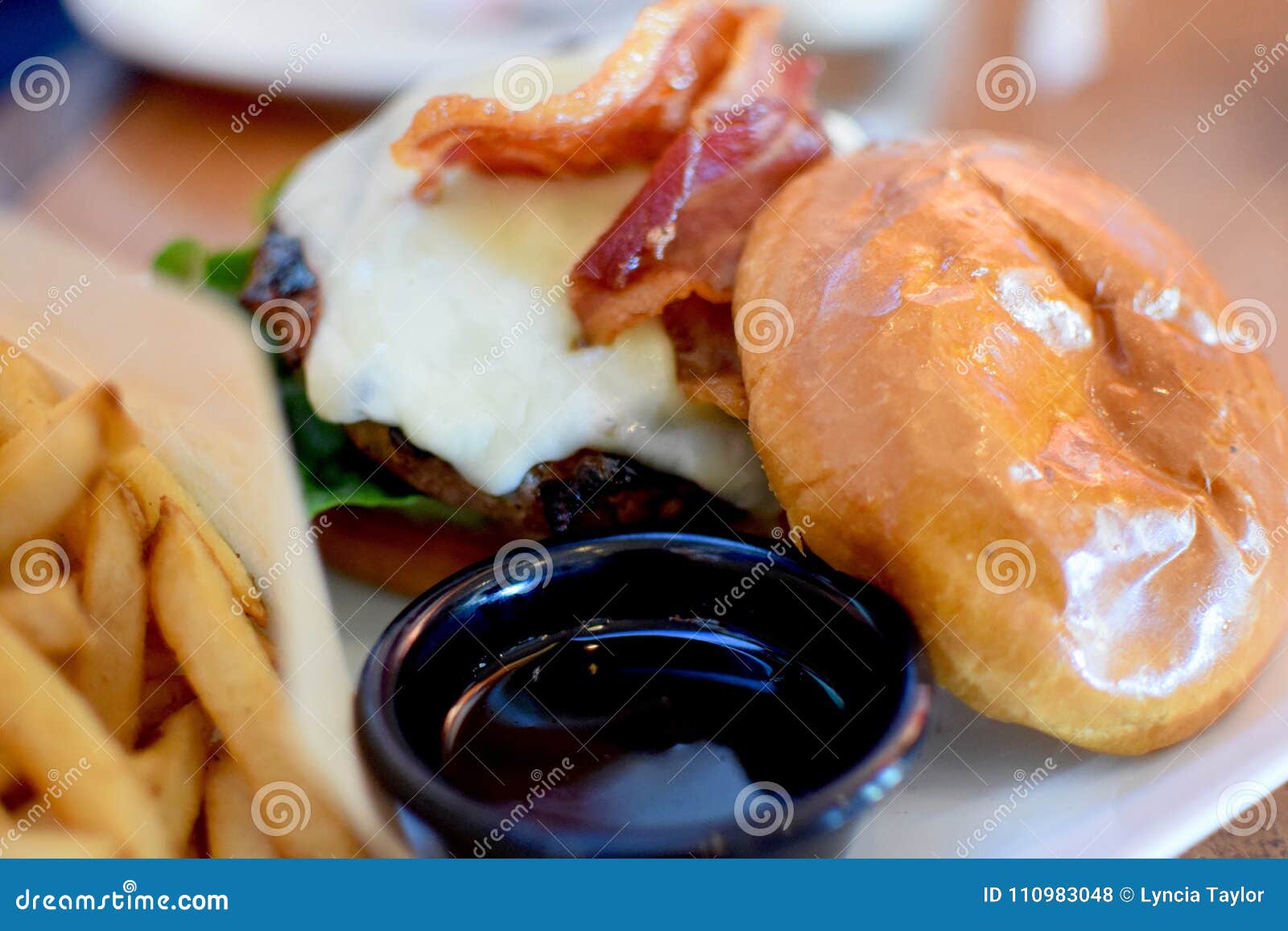 Bacon Burger and Fries stock photo. Image of bacon, fries - 110983048