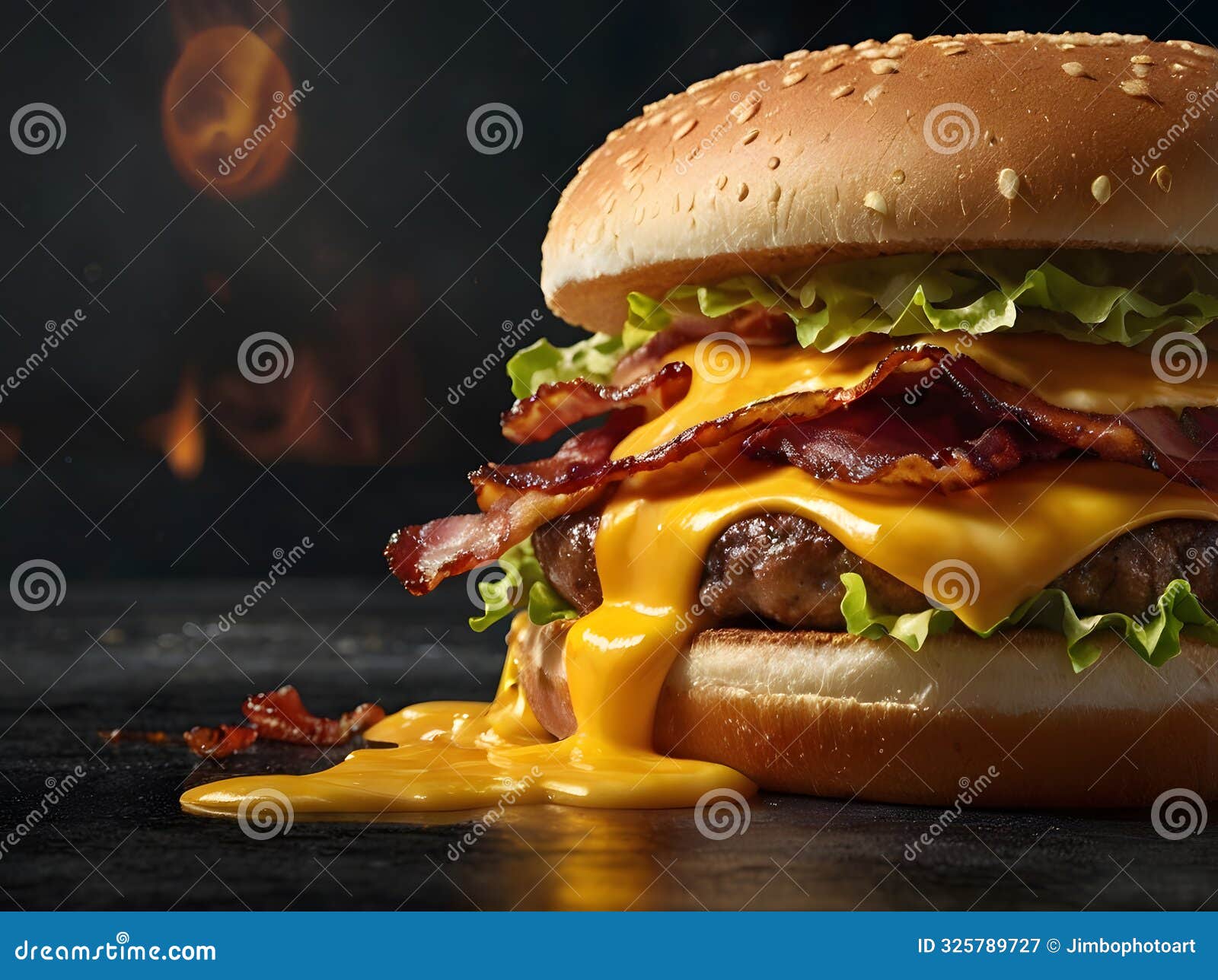 Bacon Cheese Burger, Image of a Bacon Burger with Melting Cheese on a ...