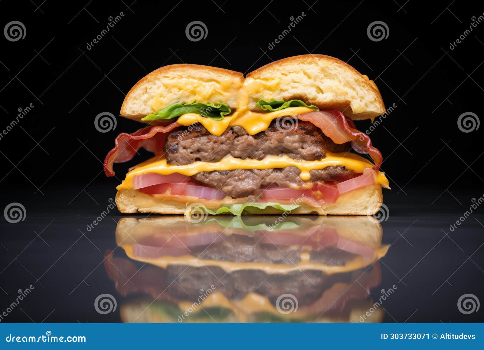 Bacon Cheeseburger Cut in Half, Cross-section Stock Image - Image of ...