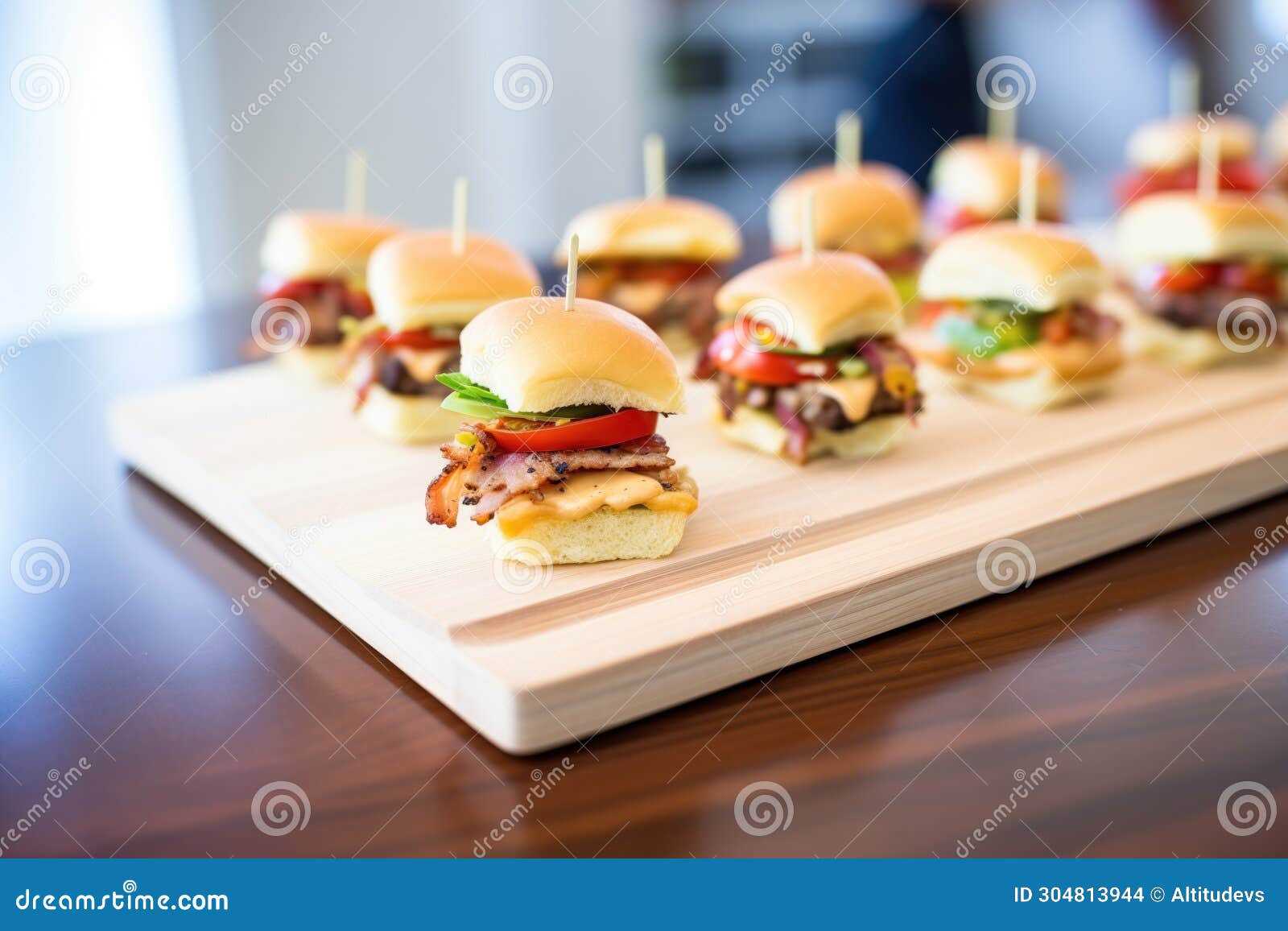 Bacon Cheeseburger Slider on Mini Buns, Platter Stock Photo - Image of ...