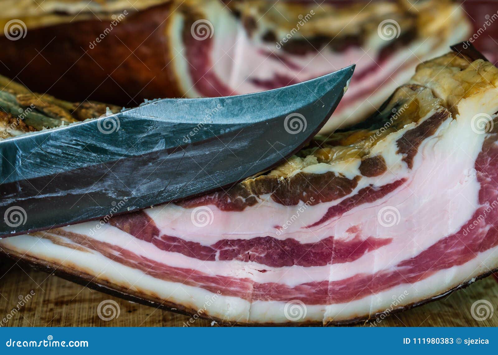 Bacon on Chopping Board with Knife Stock Image - Image of board, boiled ...