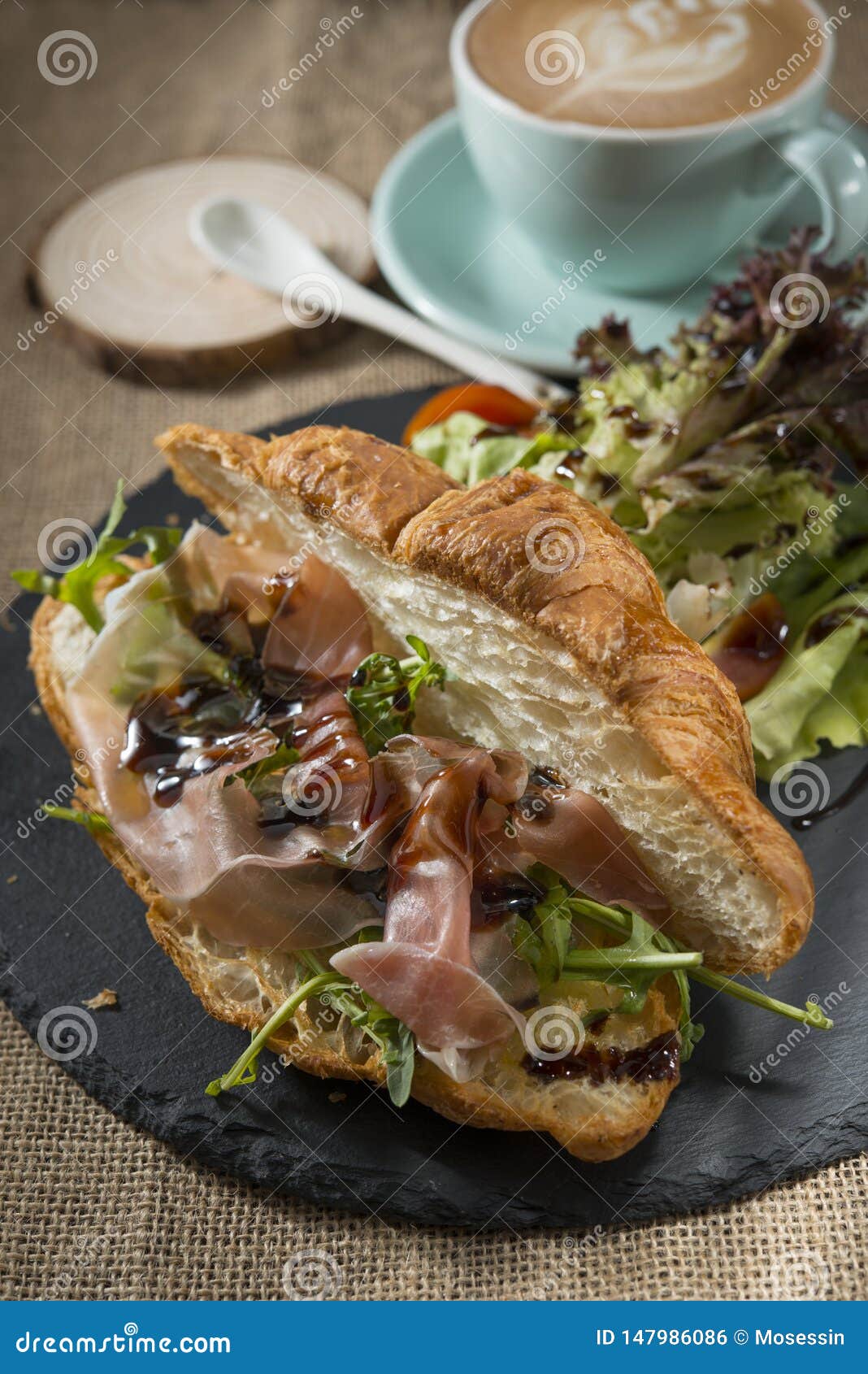 Bacon Croissant Rocket Bun Breakfast Stock Photo - Image of beacon ...