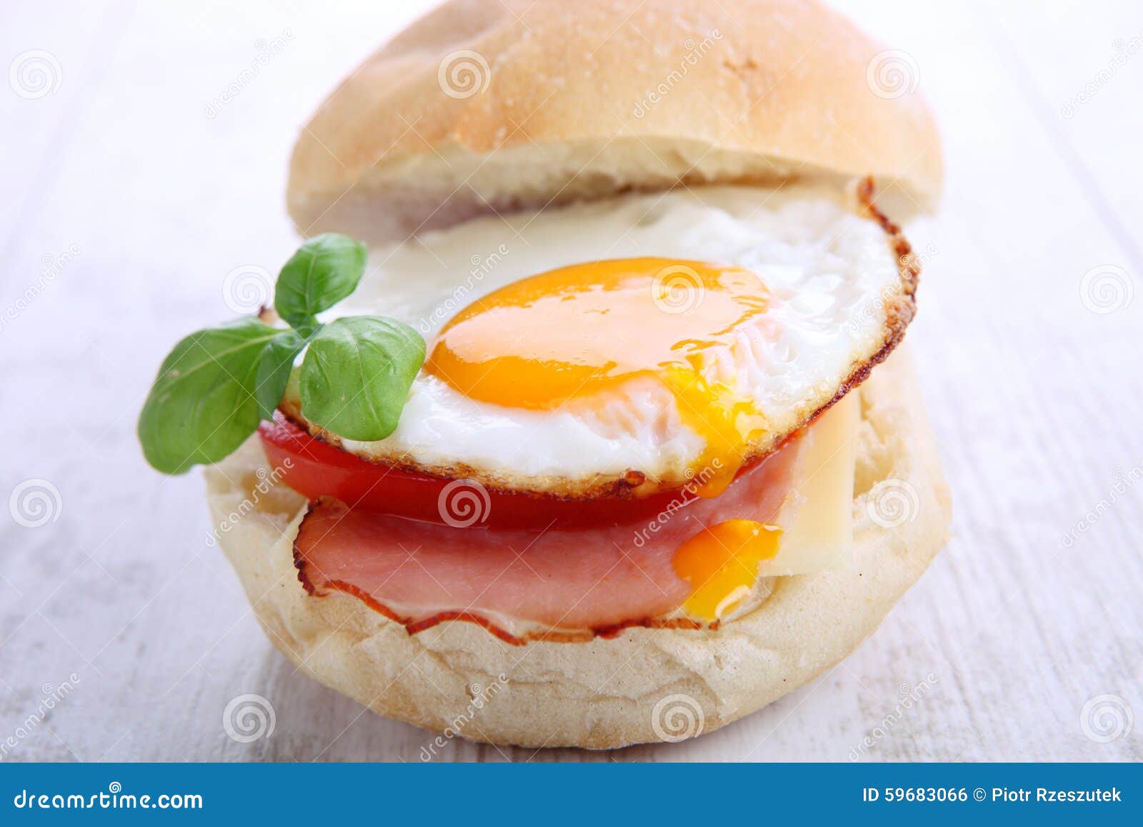 Bacon and egg bun. stock photo. Image of runny, fattening - 59683066