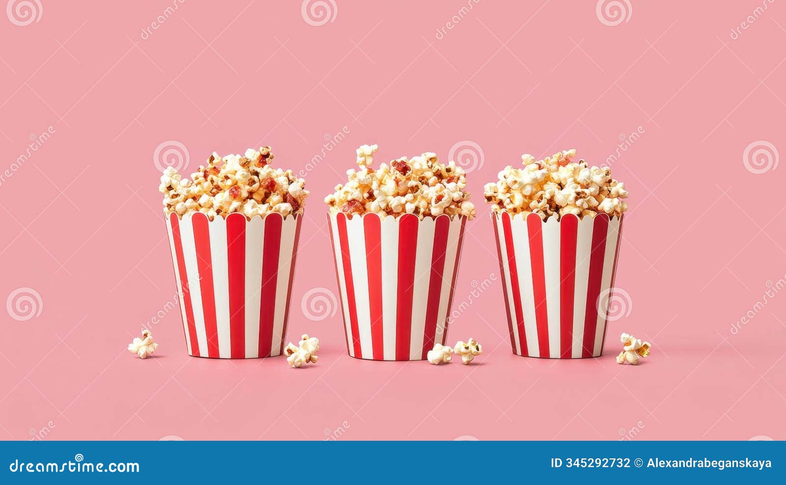 Bacon Fat Popcorn Three Popcorn Buckets on Pink Background: Snack Time ...