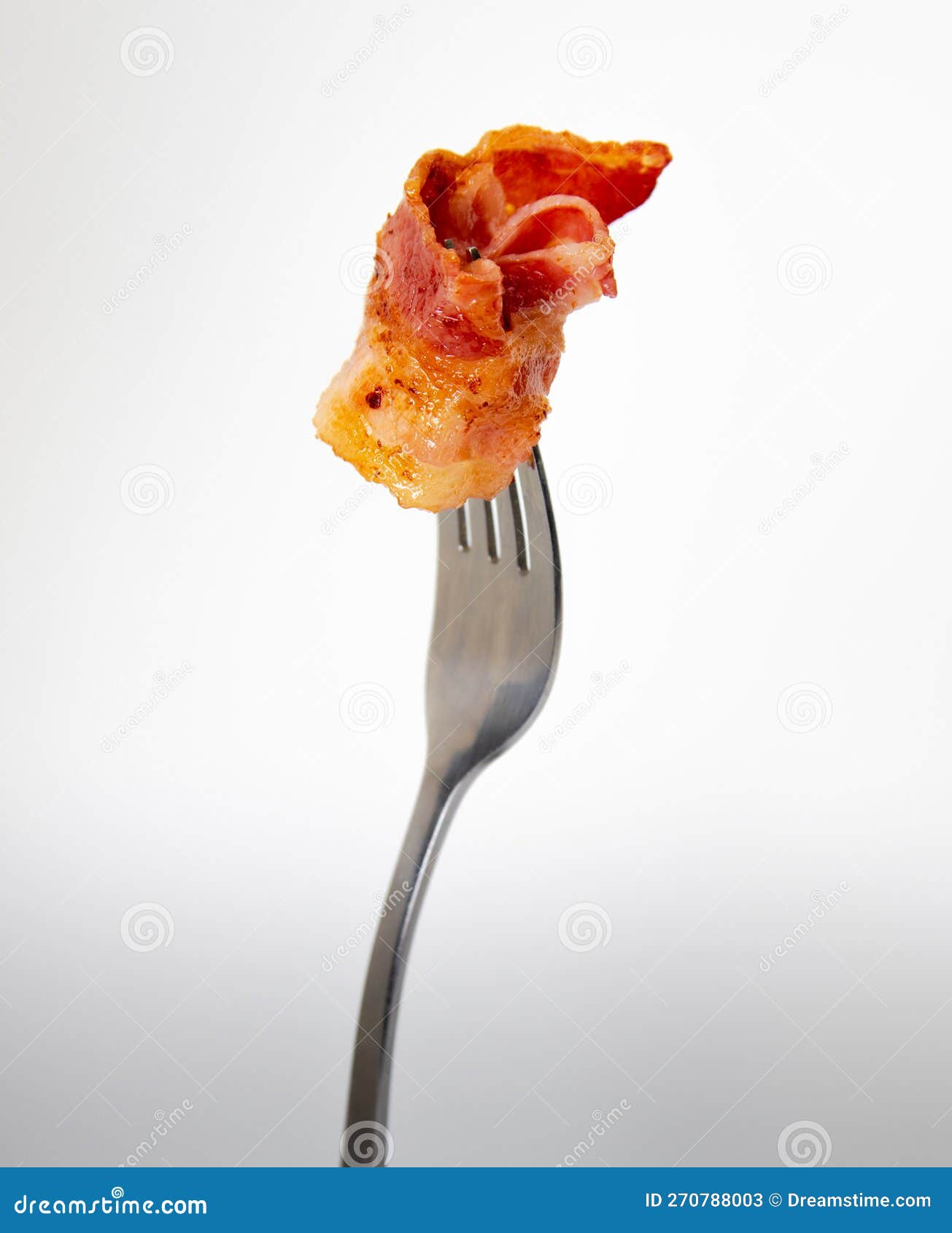 Bacon in a Fork with a White Background, Isolate Stock Image - Image of ...