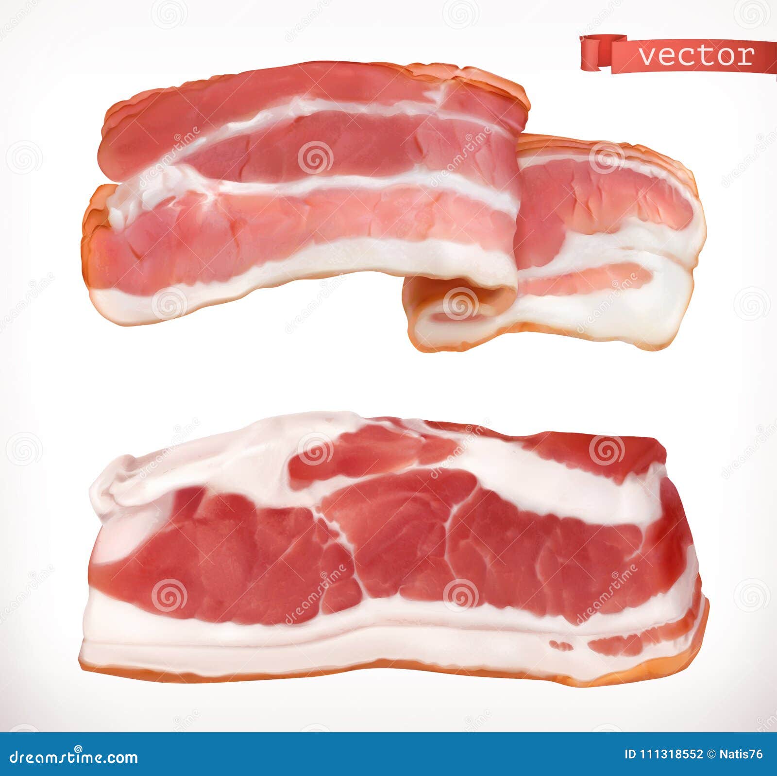 Bacon. Fresh Meat, 3d Vector Icon Set Stock Vector - Illustration of ...