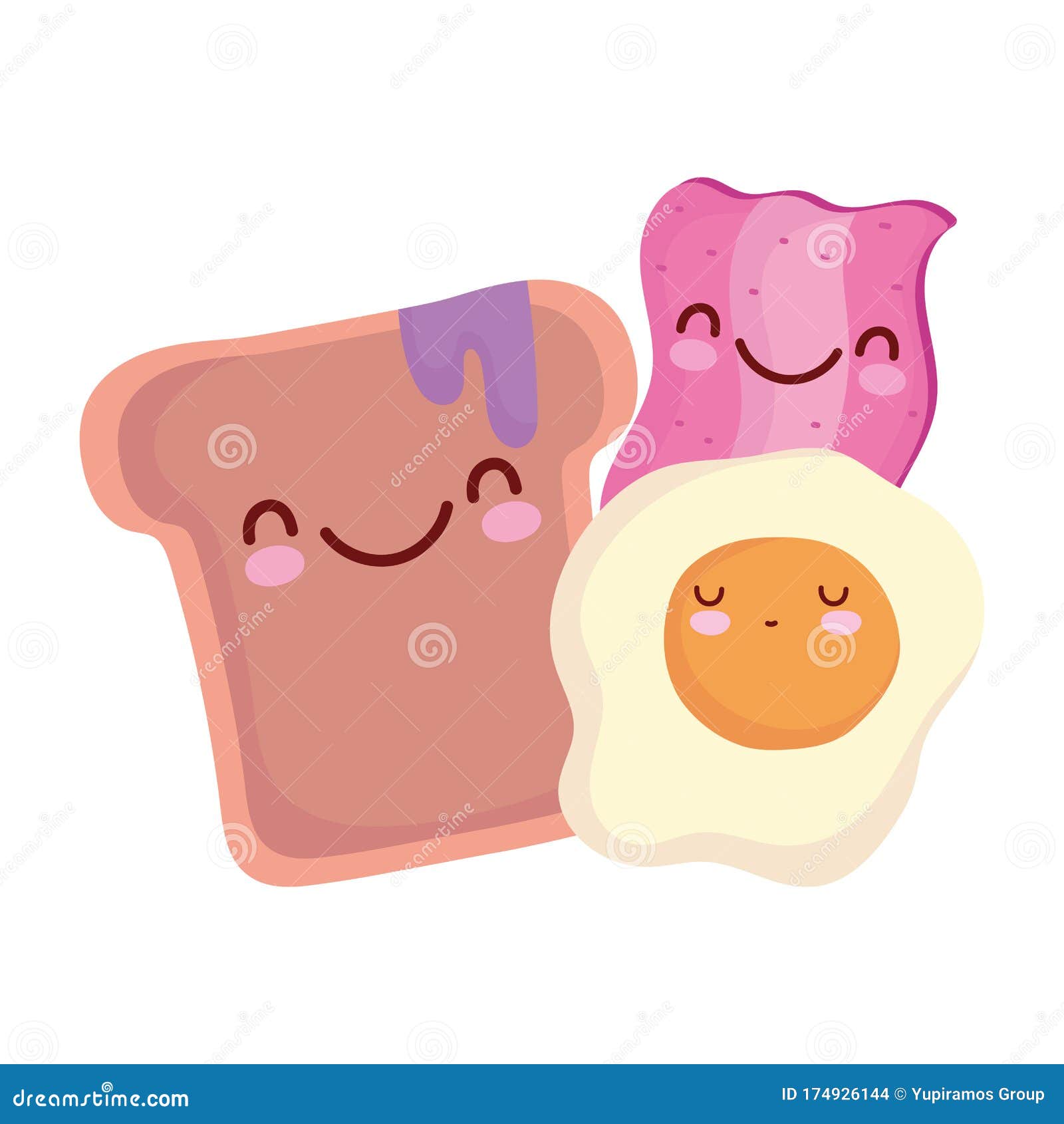 Bacon Fried Egg and Bread with Jam Menu Character Cartoon Food Cute ...