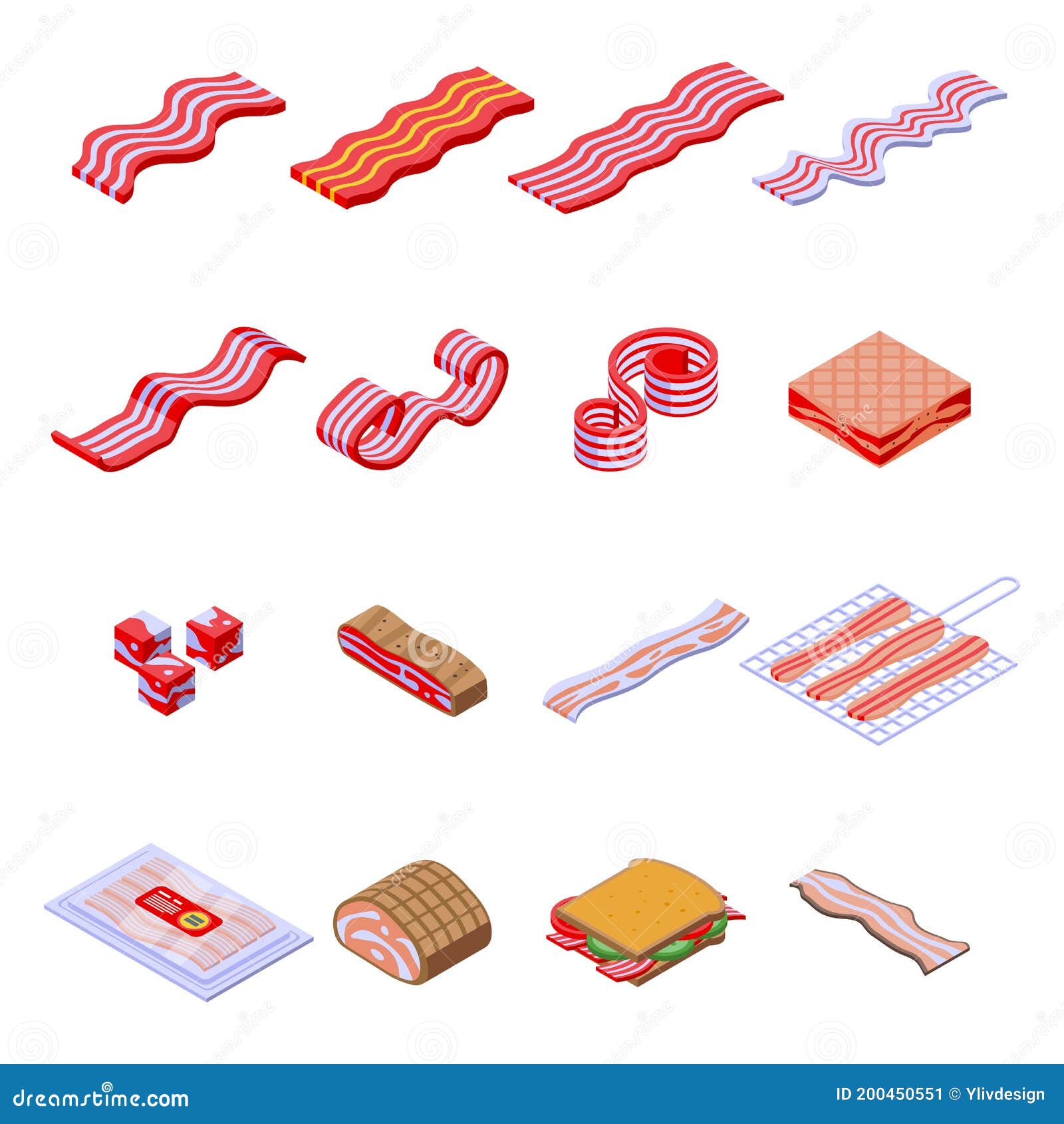 Bacon Icons Set, Isometric Style Stock Vector - Illustration of food ...