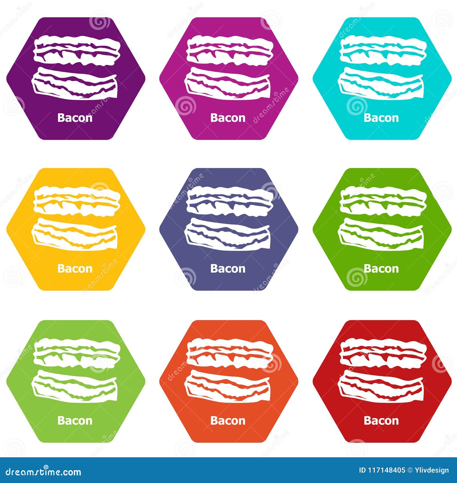 Bacon icons set 9 vector stock vector. Illustration of cholesterol ...