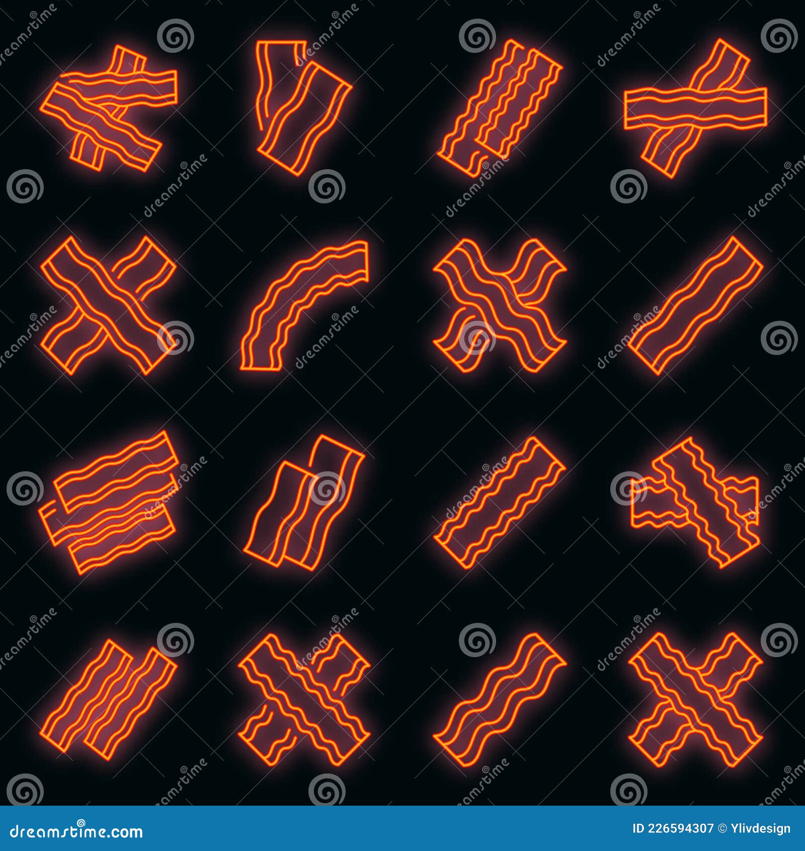 Set Of Bacon Icons On A White Background. Raw Smoked And Toasted Bacon ...
