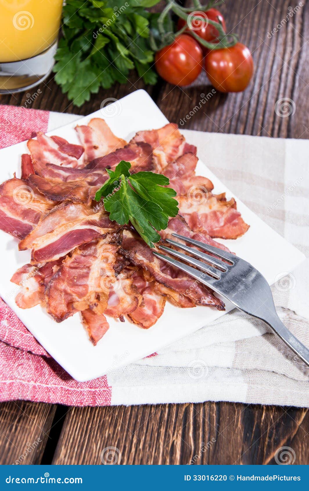 Bacon (Portion on a plate) stock photo. Image of slice - 33016220