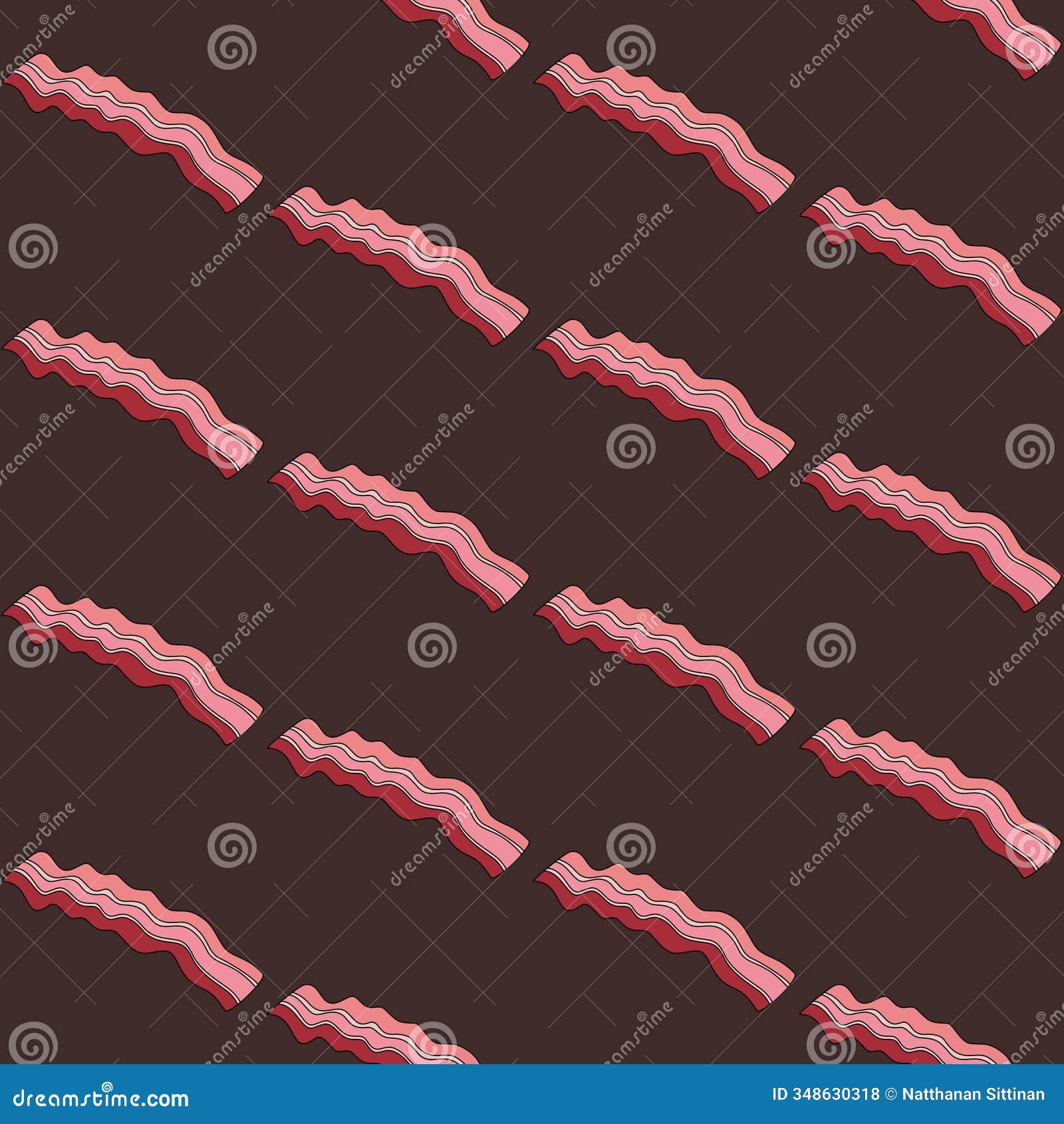 Bacon Seamless Pattern with Brown Background in a Flat Color Cartoon ...