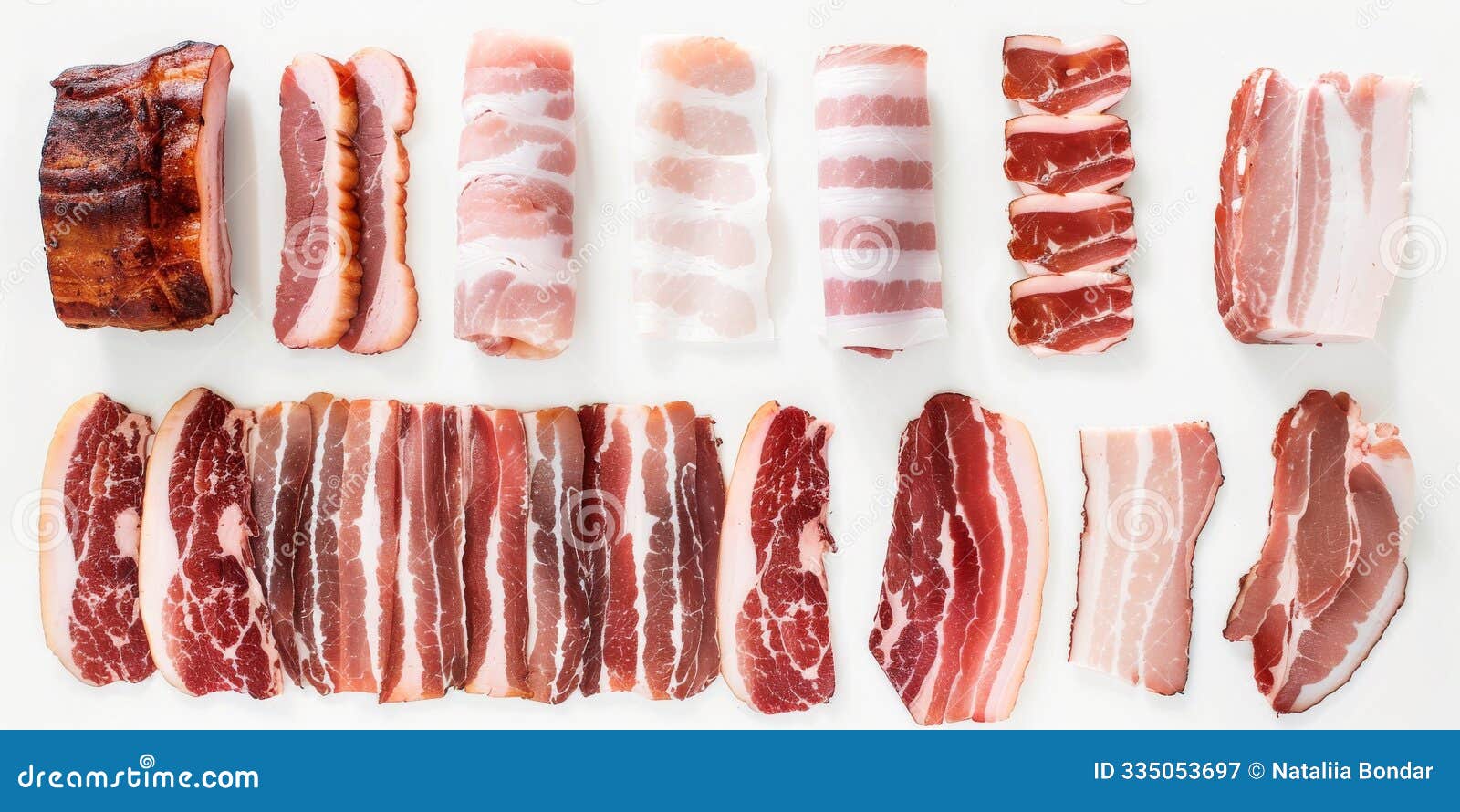 Bacon Set in Different Shapes on Isolated Background for Culinary Use ...
