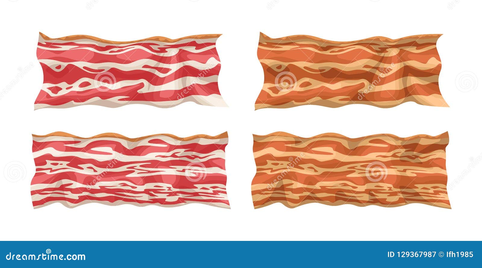 Bacon set on white stock vector. Illustration of ingredient - 129367987