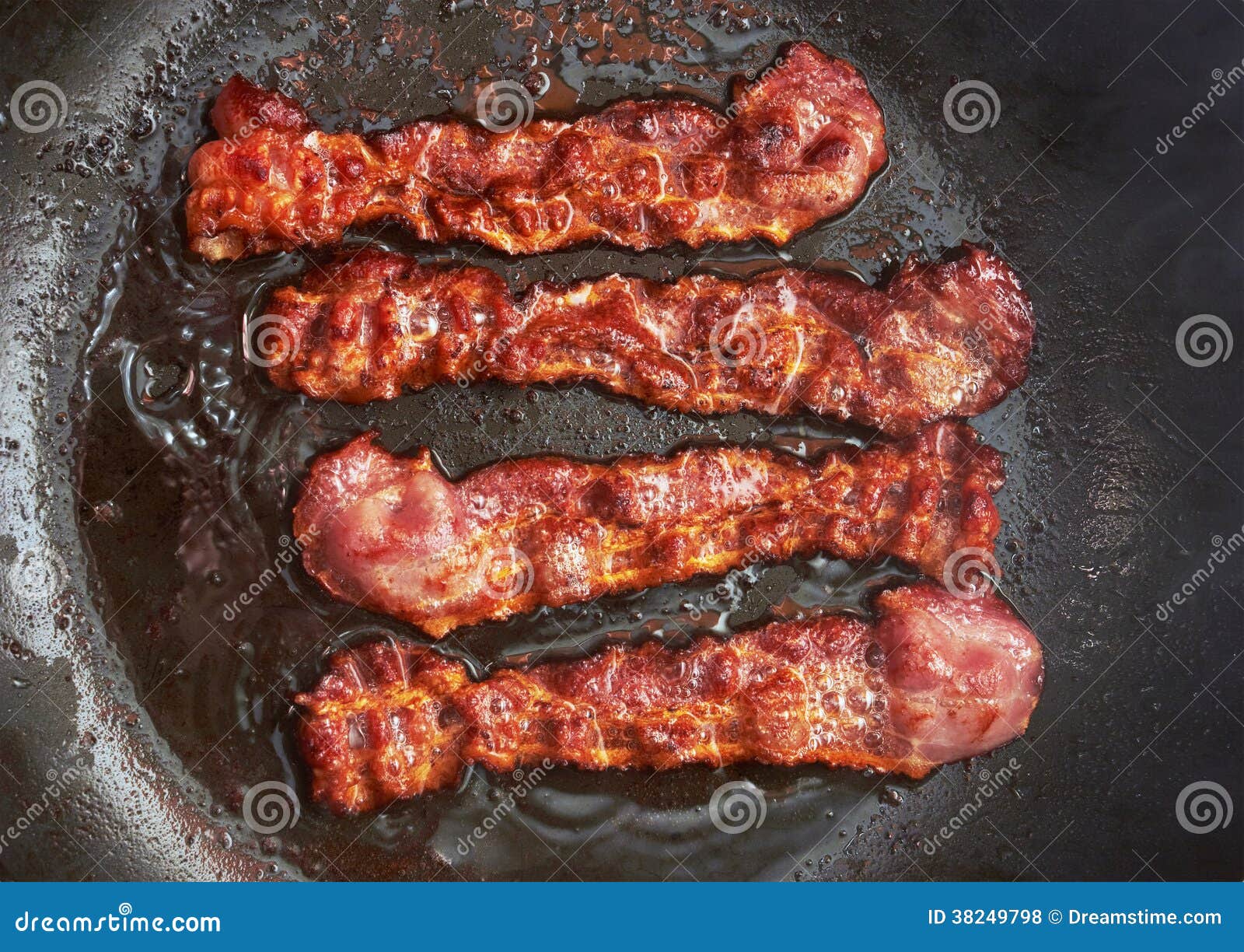 Bacon Slice Being Cooked in Frying Pan Stock Photo - Image of crispy ...