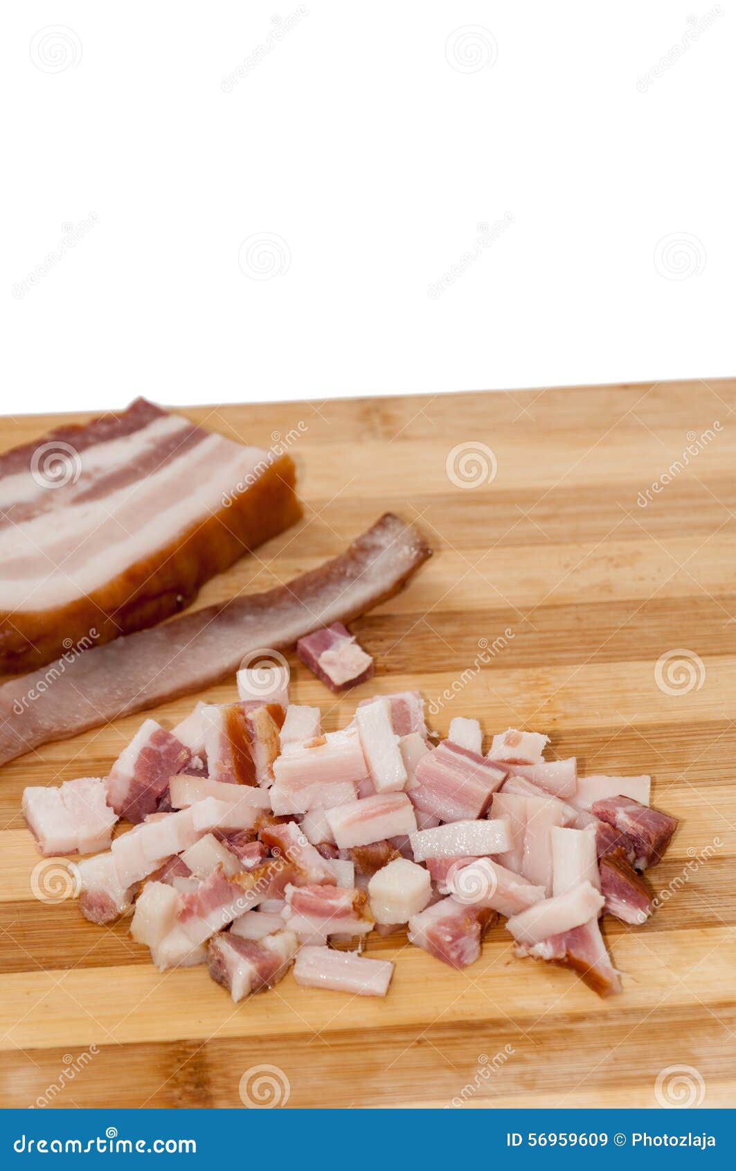 Bacon with Sliced Bacon Cubes on the Wooden Board Stock Image - Image ...
