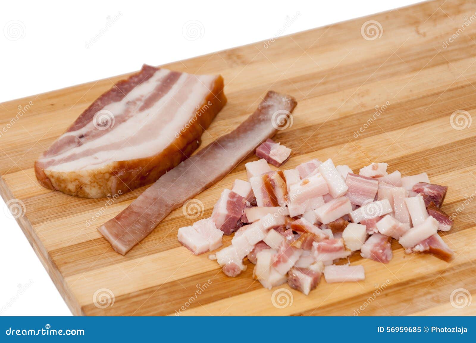 Bacon with Sliced Bacon Cubes on the Wooden Board Stock Image - Image ...