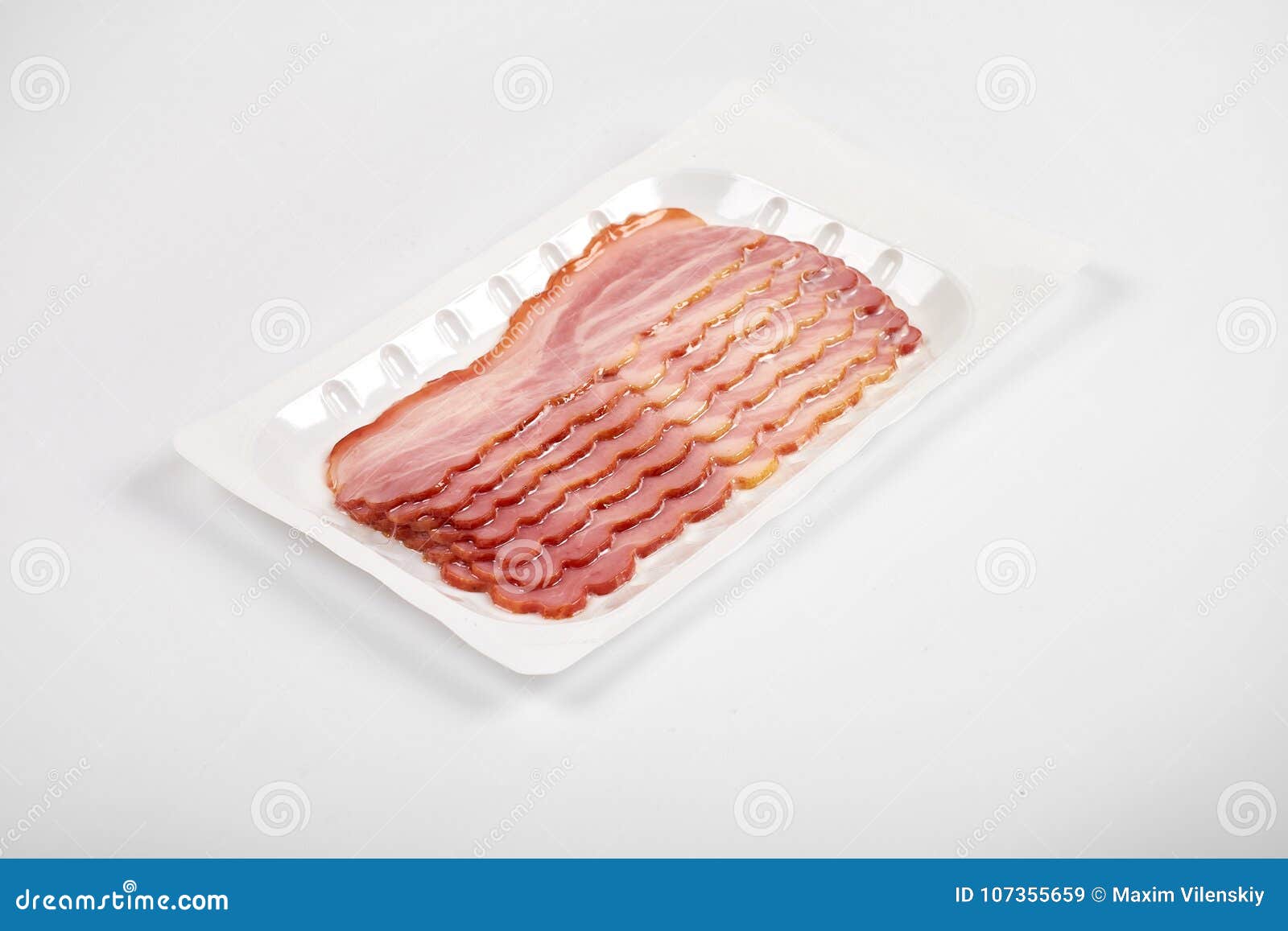Bacon Slices on the Package, Isolated on White Background Stock Image ...