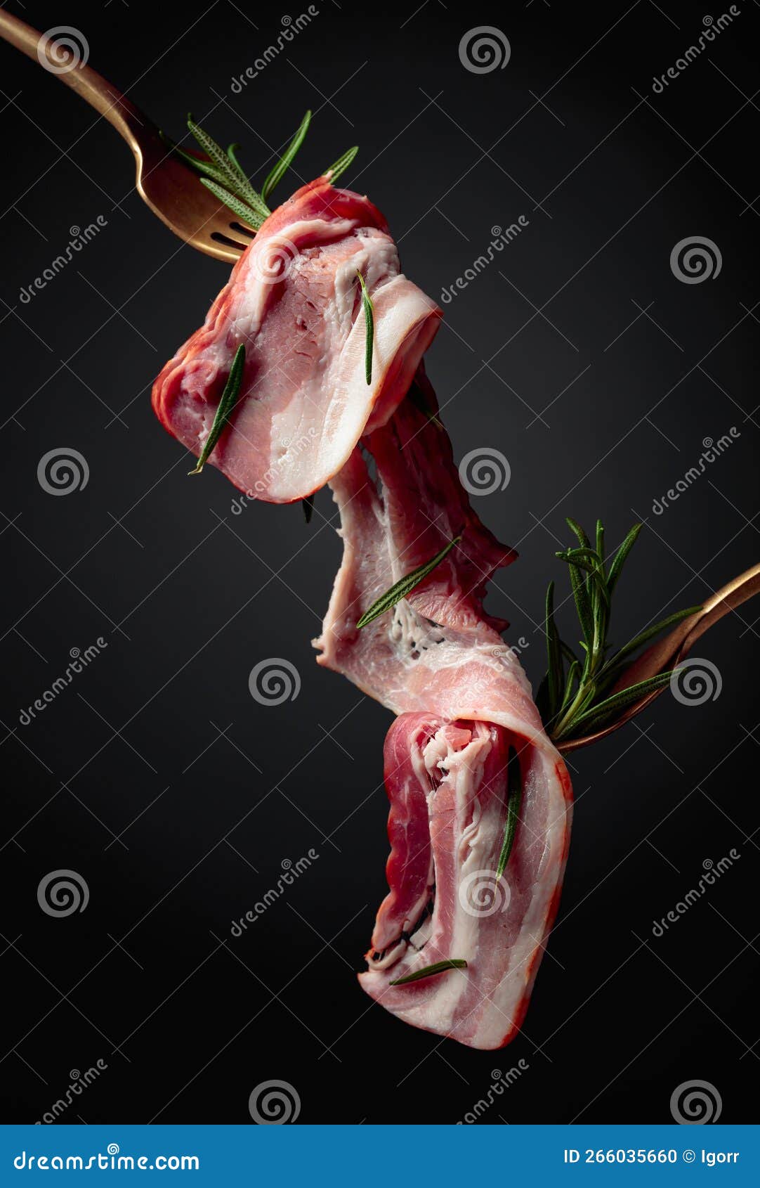 Bacon Slices and Rosemary on a Fork Stock Photo - Image of pork ...
