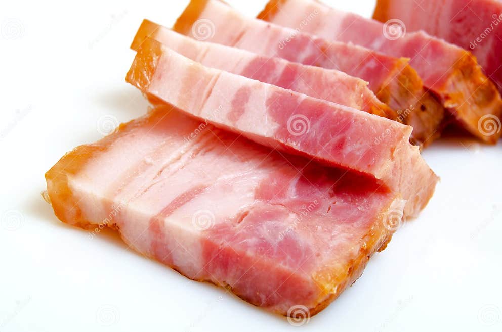 Bacon smoked and boiled. stock image. Image of trace - 90557223