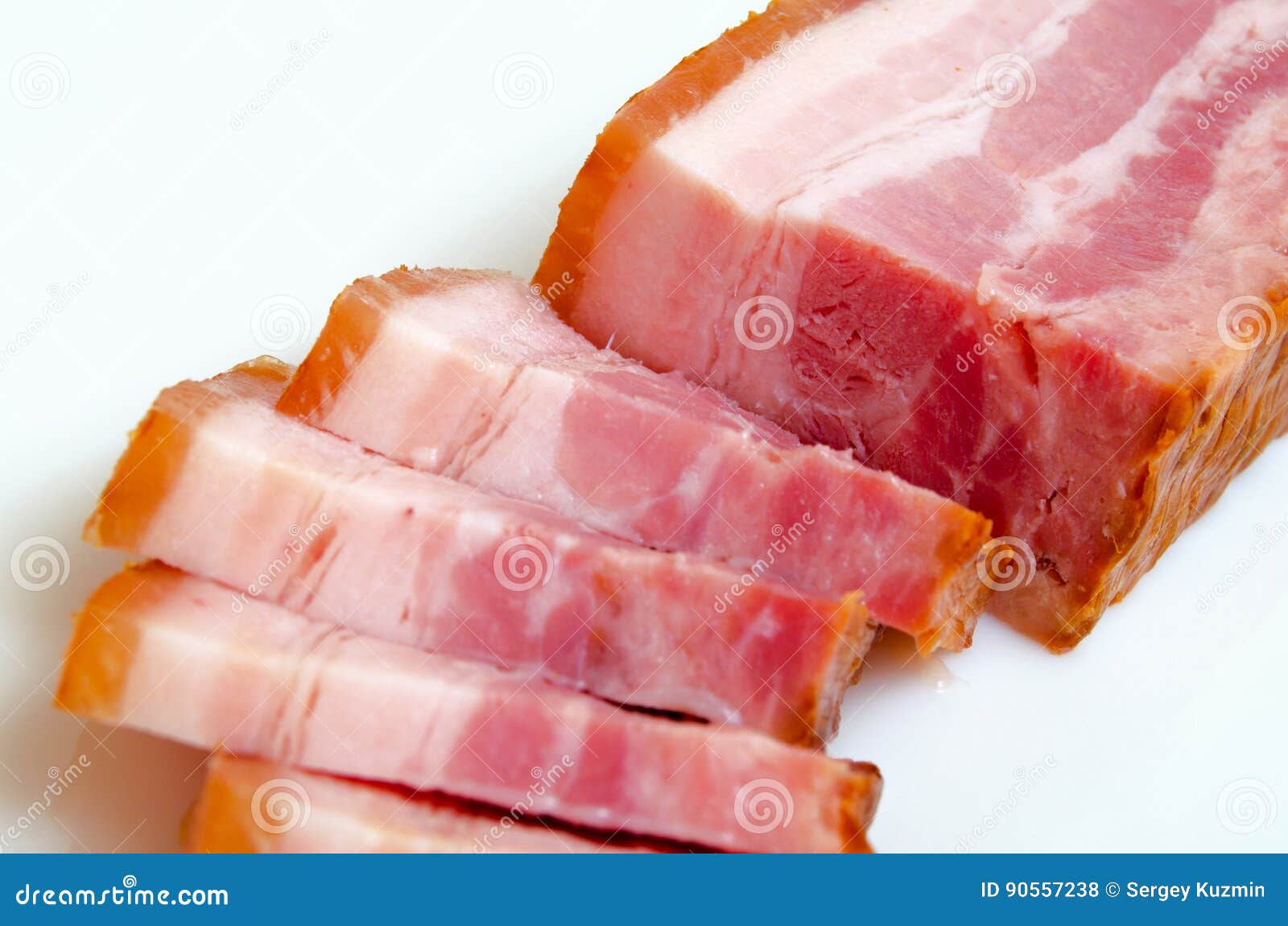Bacon smoked and boiled. stock photo. Image of meat, bacon - 90557238