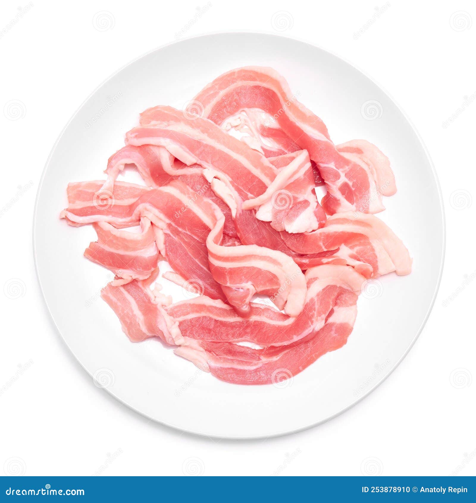 Bacon Strips on Ceramic Plate Isolated on White Background Stock Photo ...