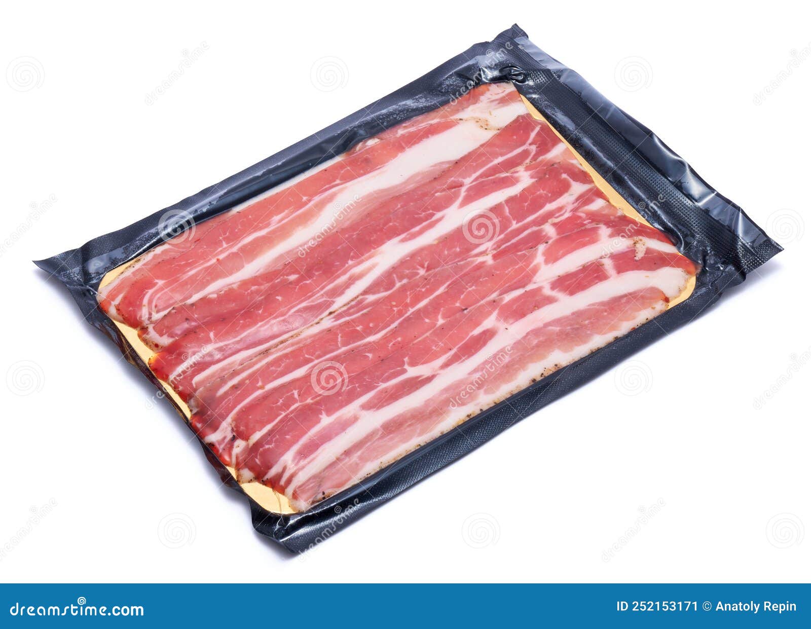 Bacon Strips in Plastic Package for Wholesales Isolated on White ...