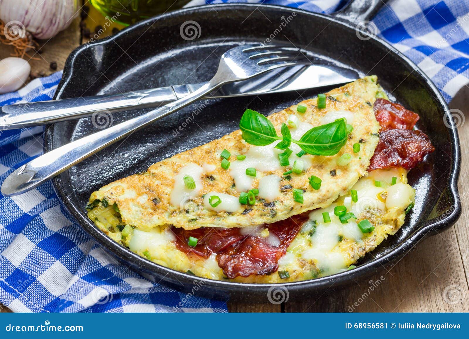 Bacon Stuffed Omelette with Backed Beans Stock Image - Image of filled ...