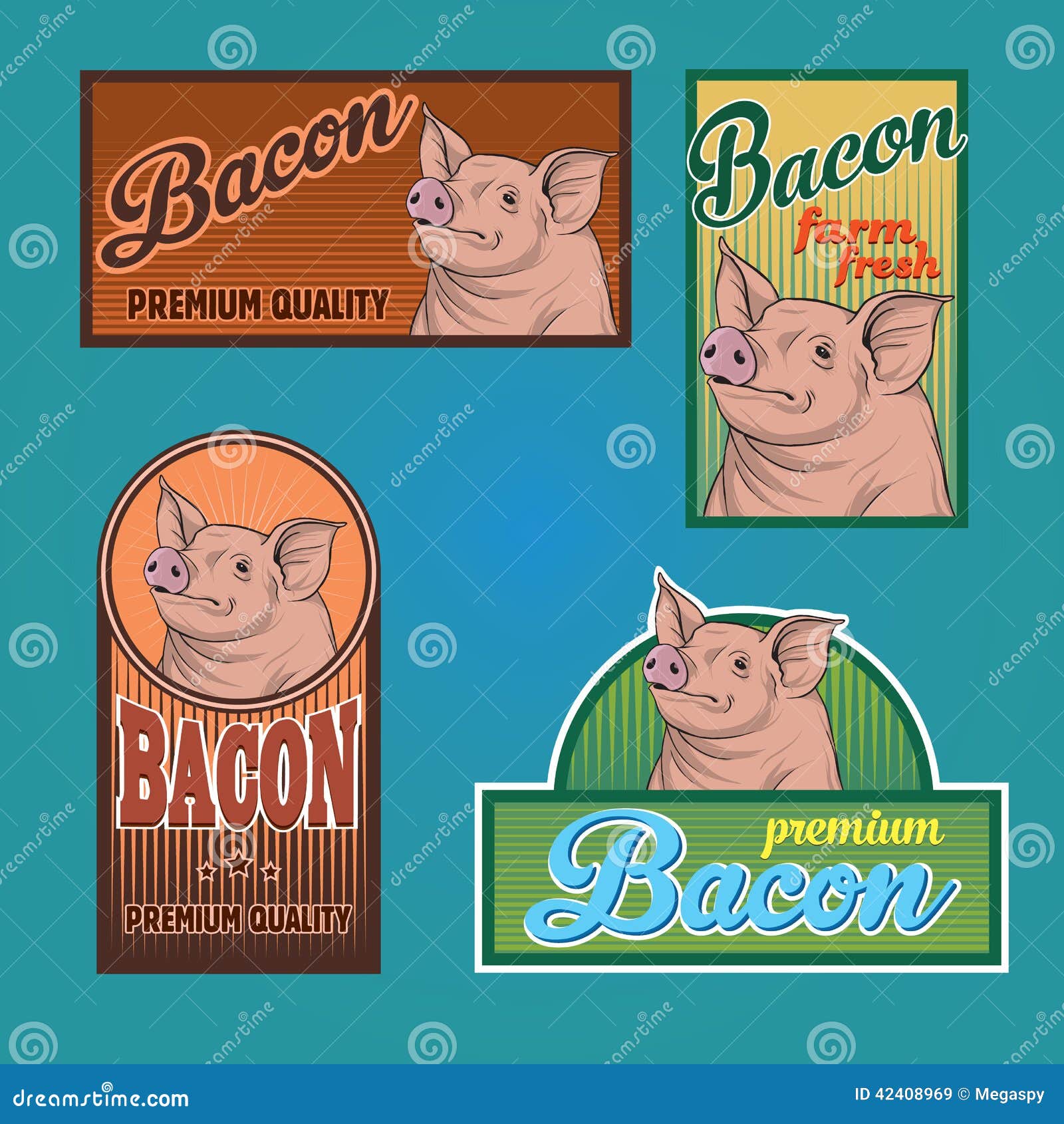 Bacon vintage labels stock vector. Illustration of quality - 42408969