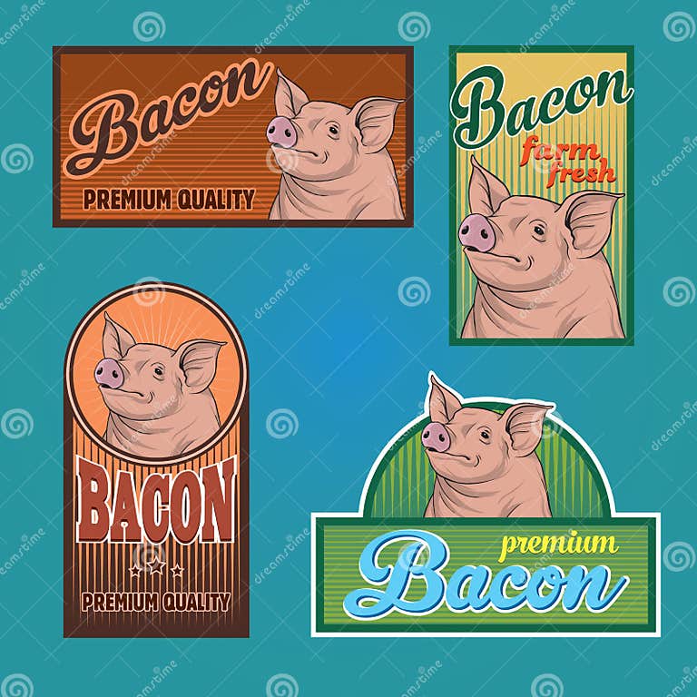 Bacon vintage labels stock vector. Illustration of quality - 42408969