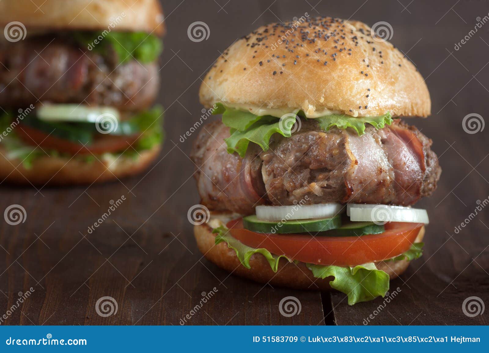 Bacon wrapped burger stock image. Image of lunch, diner - 51583709