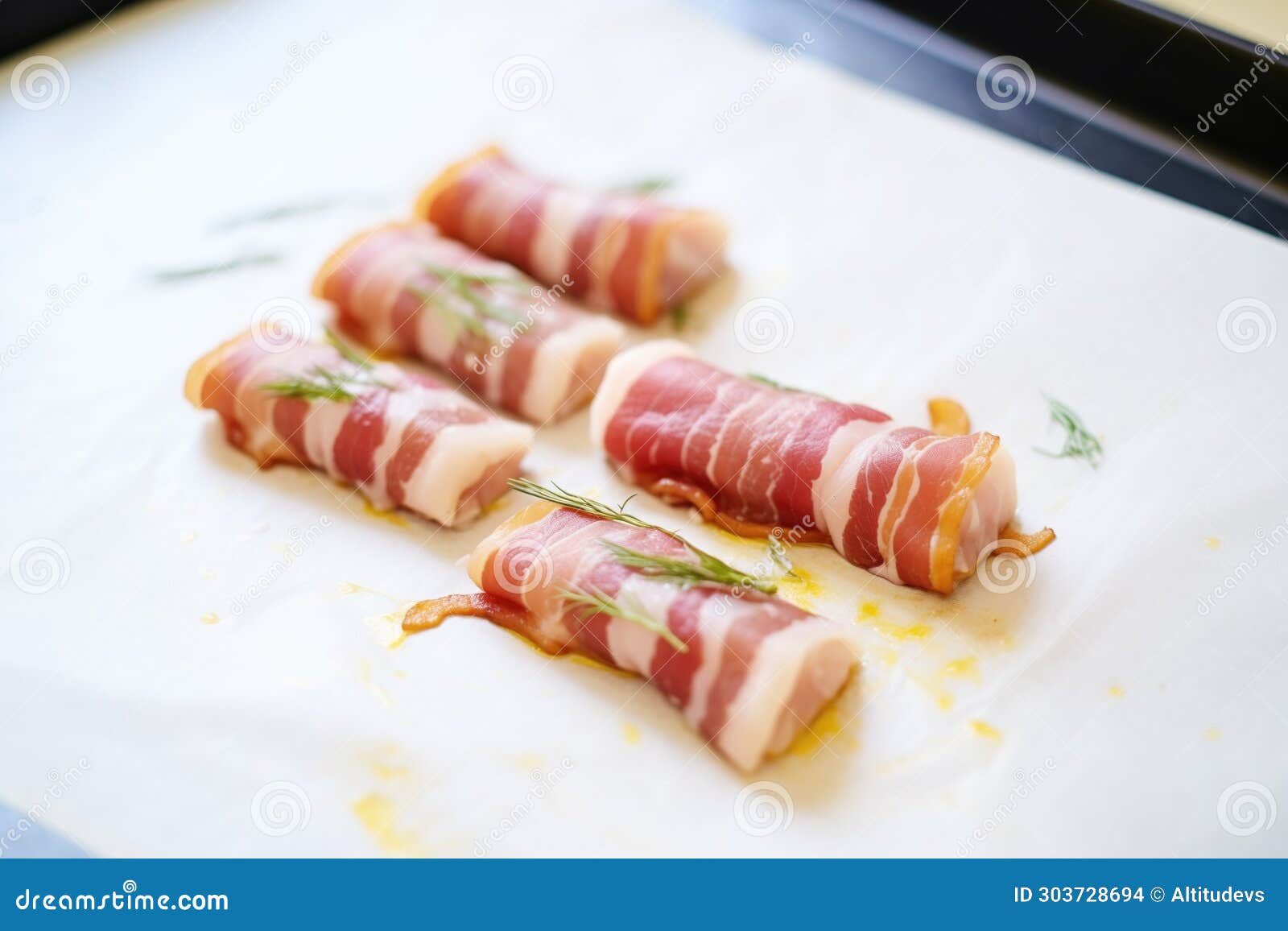 Bacon-wrapped Cod Fillets on Parchment Paper Ready To Bake Stock Photo ...