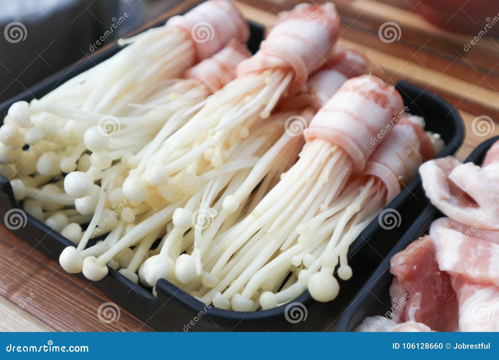 Bacon Wrapped Enoki or Bacon Wrapped Golden Needle Mushroom Stock Photo ...