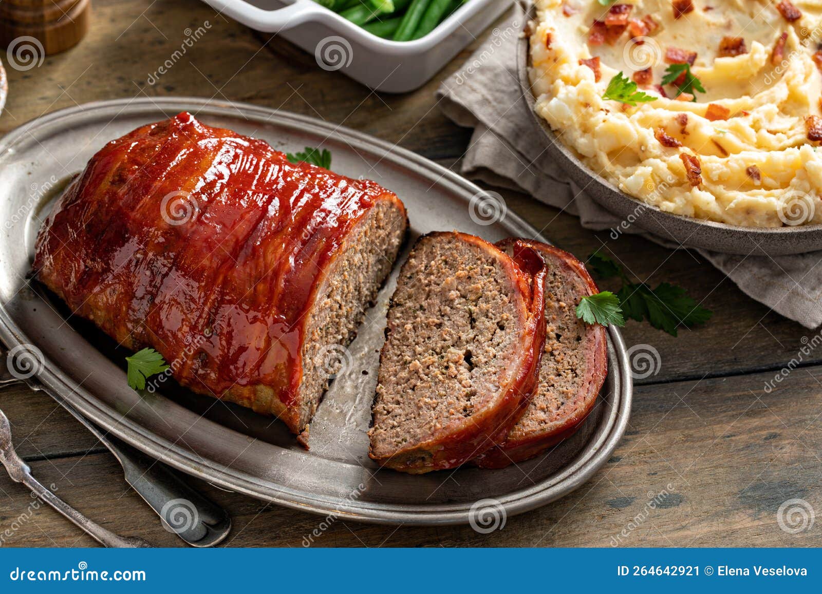 Bacon Wrapped Meatloaf Sliced on a Serving Plate Stock Image - Image of ...