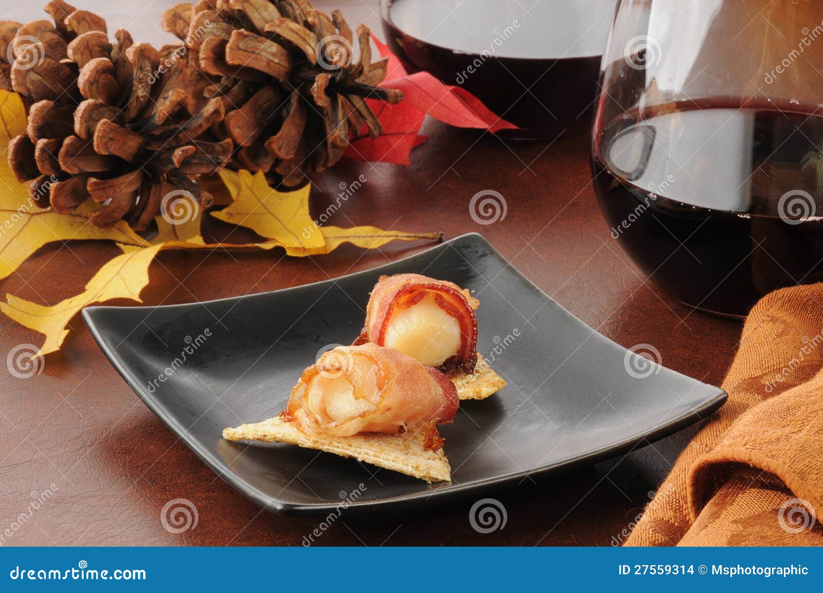 Bacon Wrapped Scallop Canapes Stock Photo - Image of cabernet, seafood ...