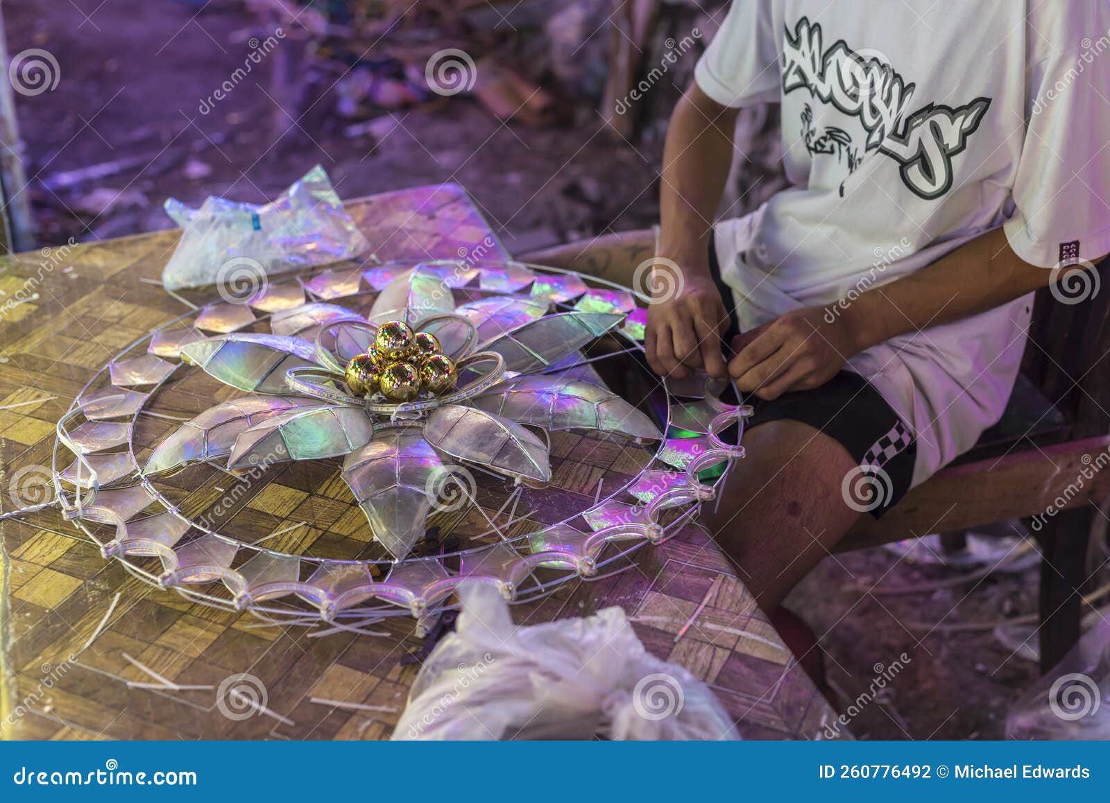 Bacoor, Cavite, Philippines - a Worker Assembles a Parol, a Christmas ...