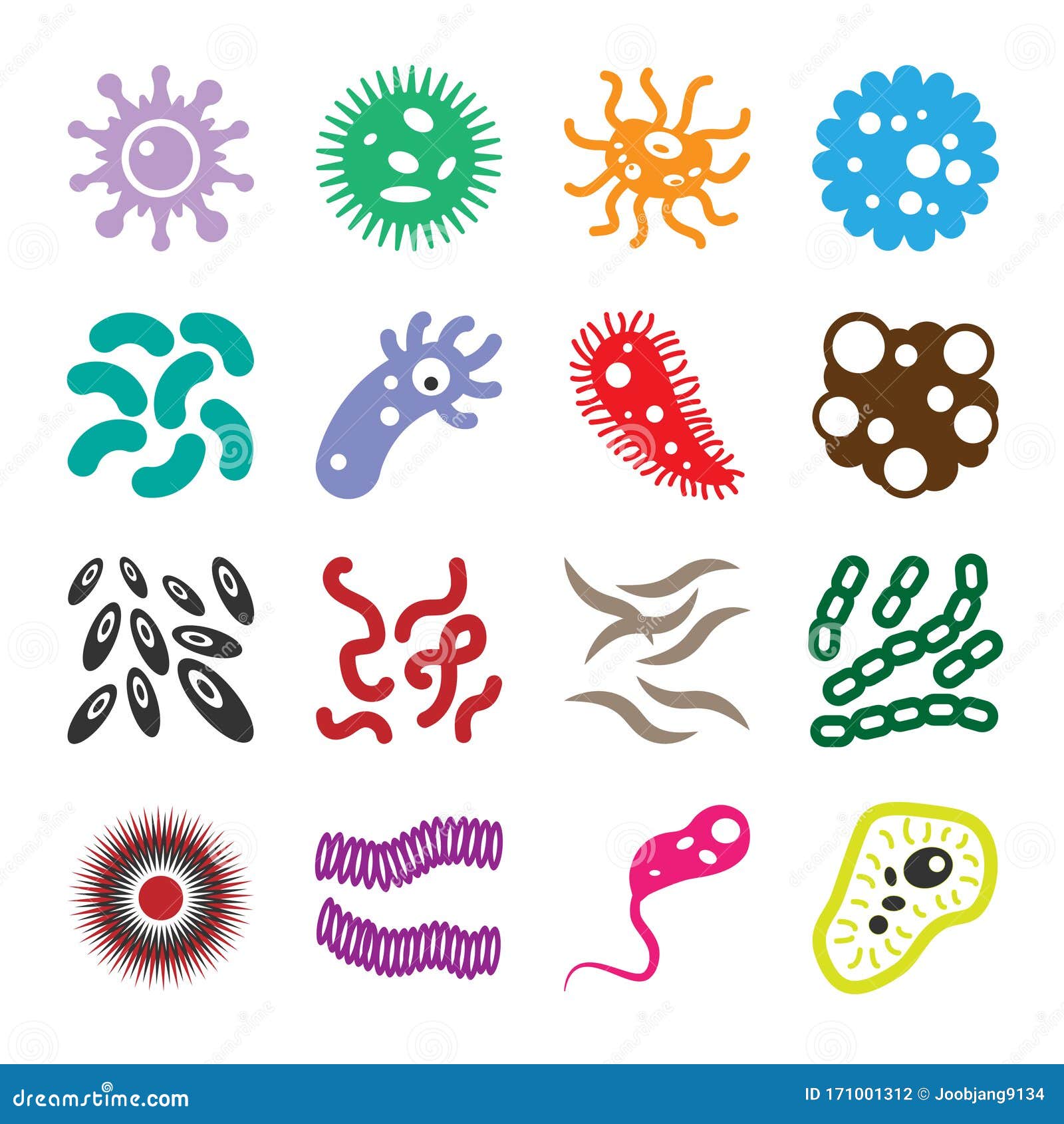 Bacteria, Microbes Icons Set Isolated On White. Infection, Bacillus ...