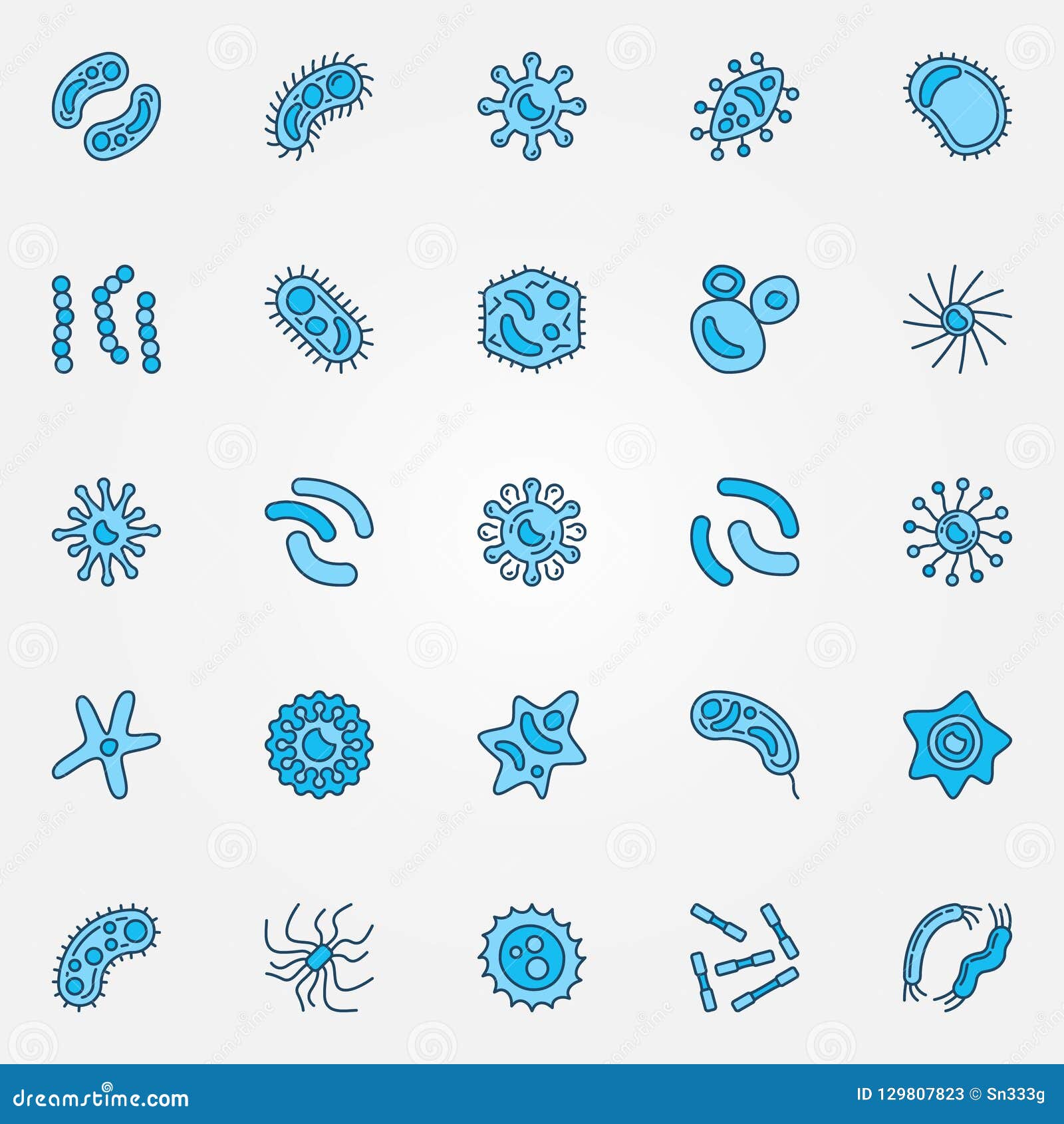 Bacteria Blue Icons Set - Viruses and Microbes Creative Signs Stock ...