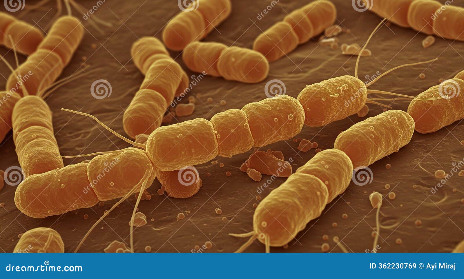Bacteria Cells Microscopic View Showing Flagella and Cellular Structure ...